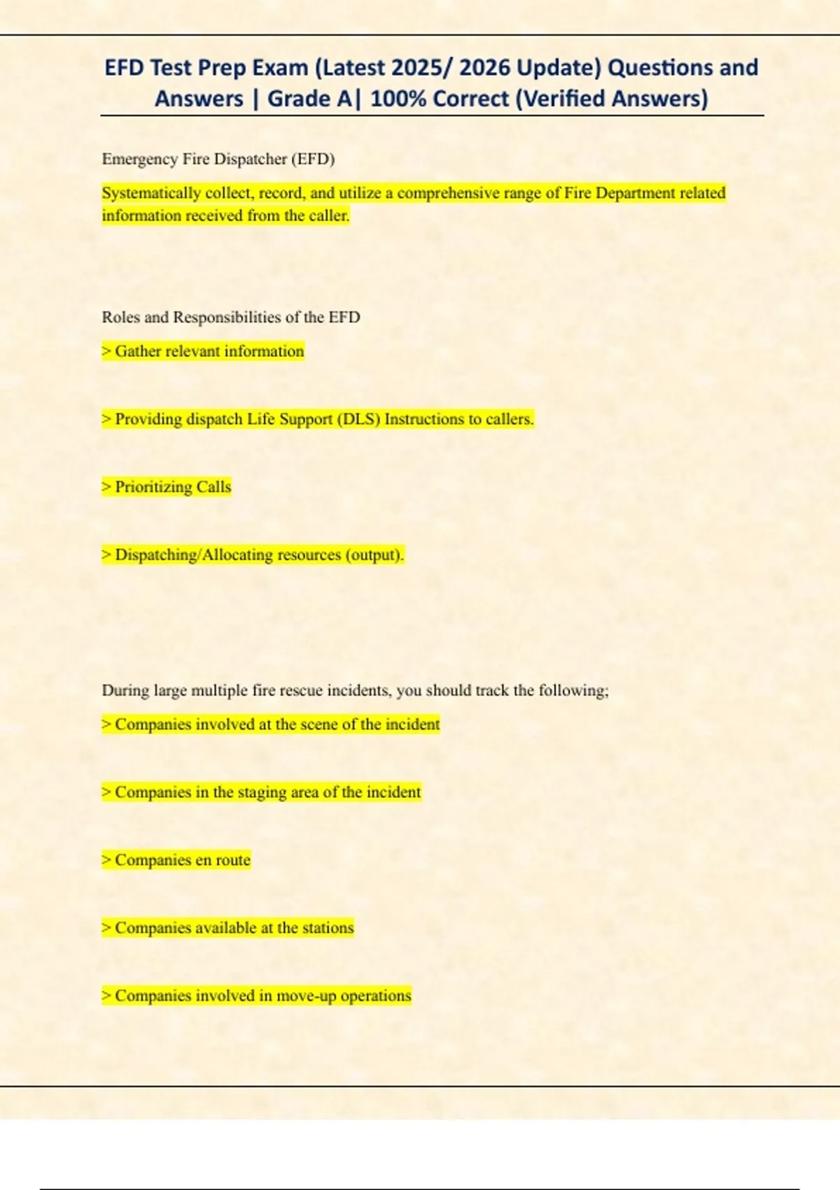 EFD Test Prep Exam (Latest 2025/ 2026 Update) Questions and Answers ...