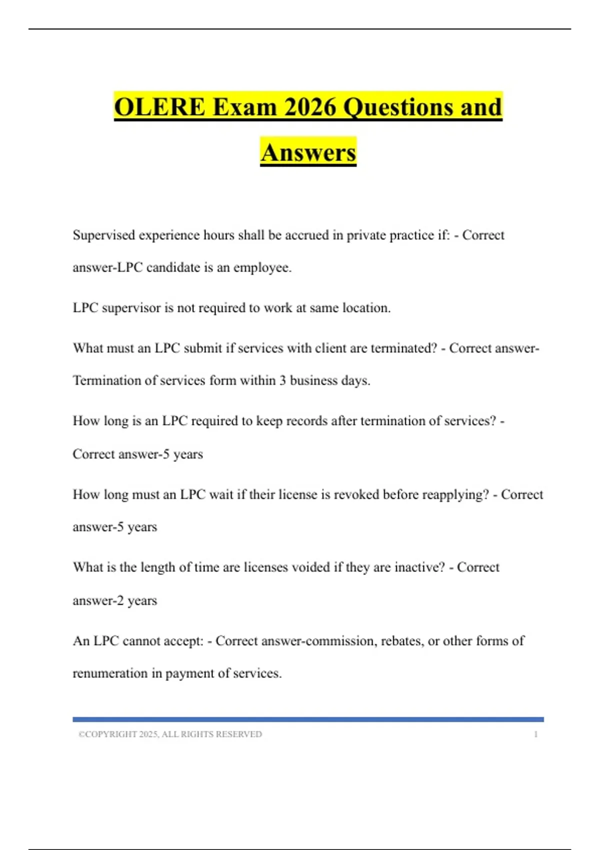 OLERE Exam 2026 Questions and Answers - OLERE - Stuvia US
