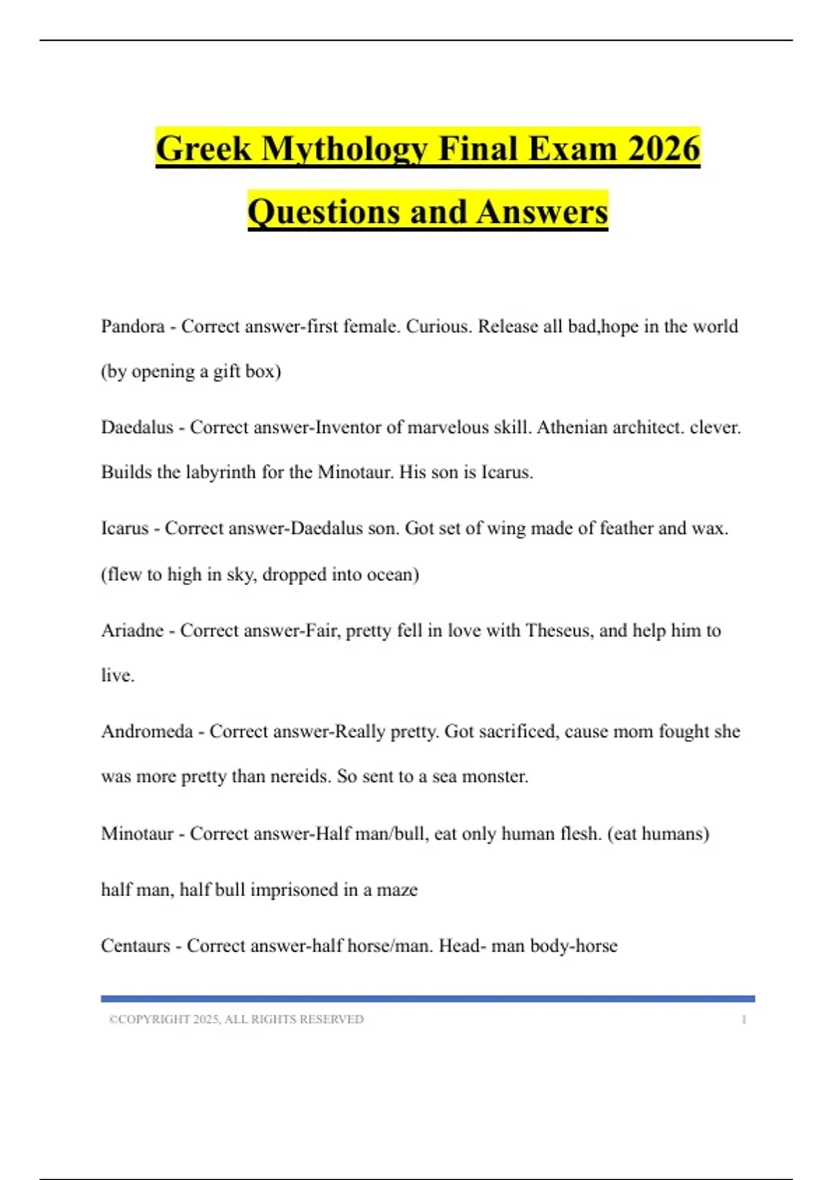 Greek Mythology Final Exam 2026 Questions and Answers - Mythology ...