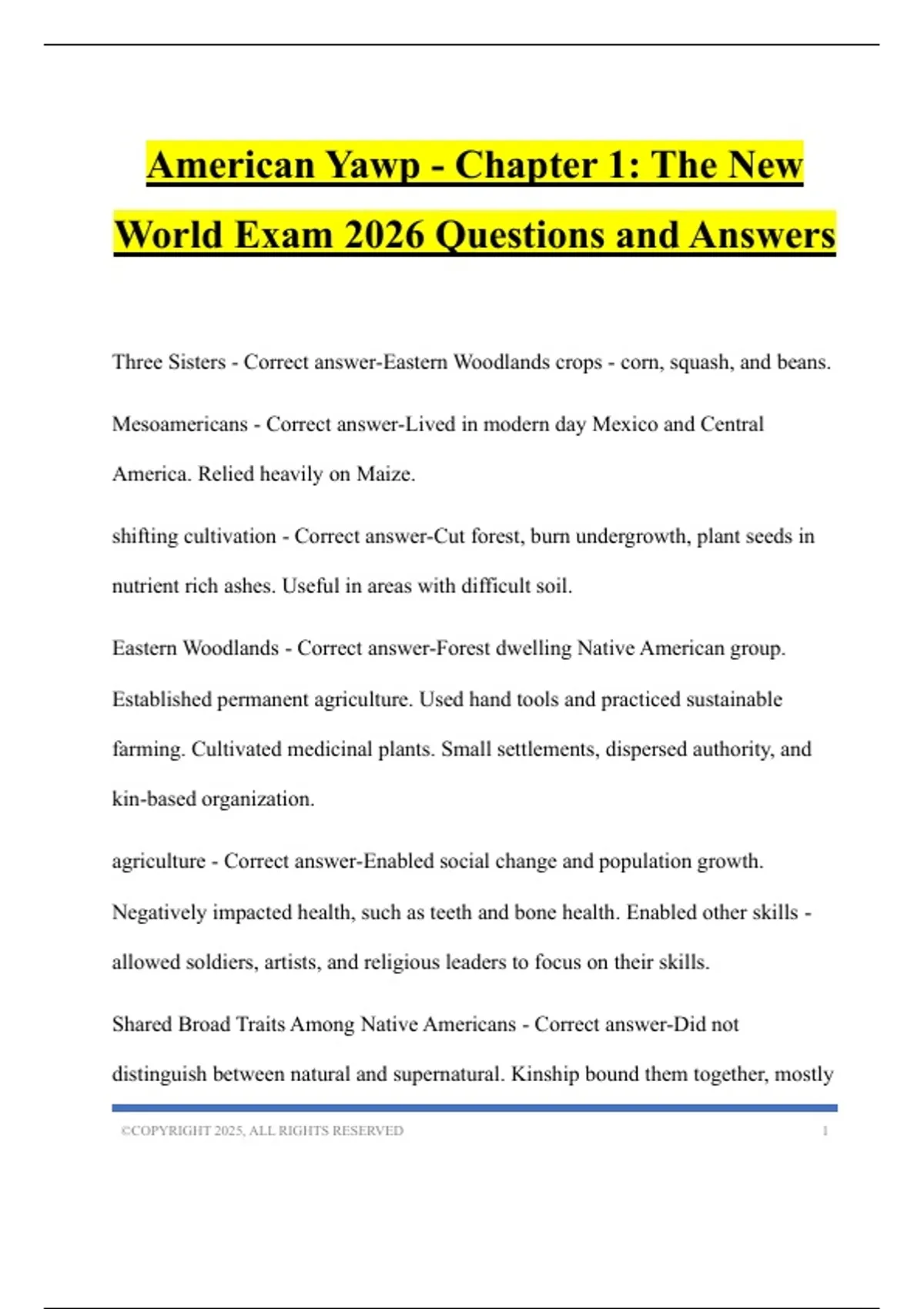 American Yawp - Chapter 1: The New World Exam 2026 Questions and ...