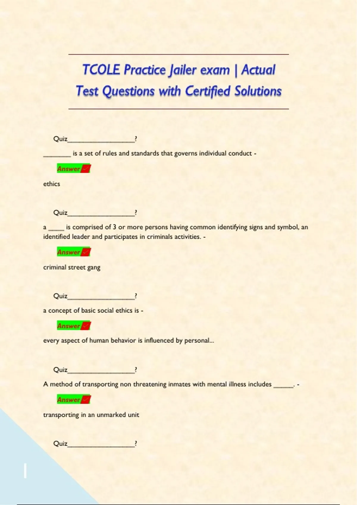 TCOLE Practice Jailer exam | Actual Test Questions with Certified ...