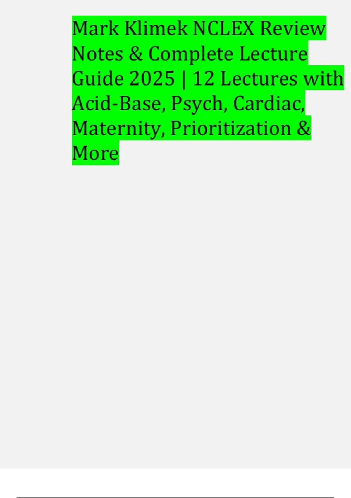 Mark Klimek NCLEX Review Pack (2025) | Complete 12 Lectures + Notes ...