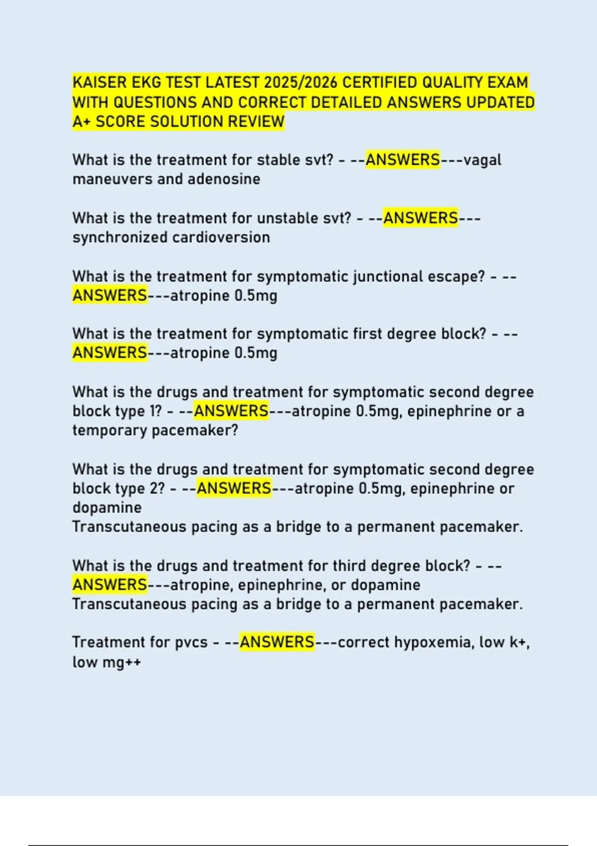 KAISER EKG TEST LATEST 2025/2026 CERTIFIED QUALITY EXAM WITH QUESTIONS ...