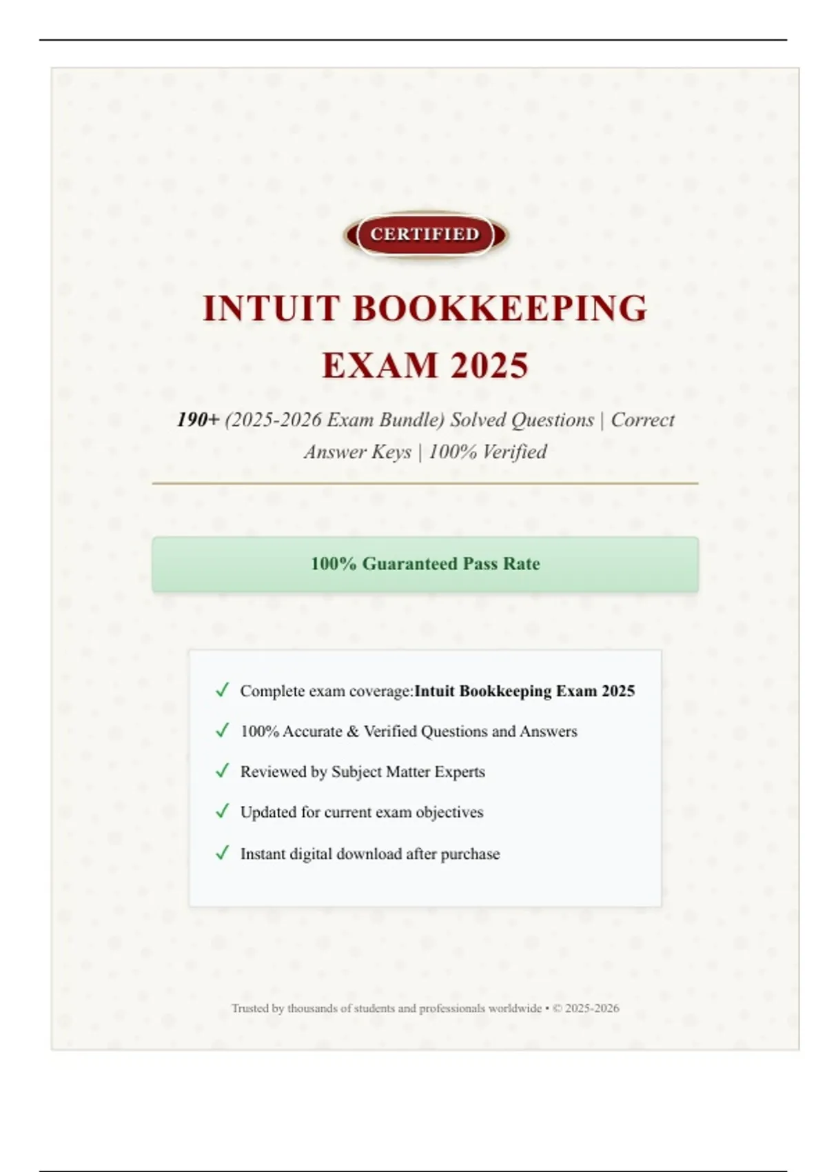 INTUIT BOOKKEEPING EXAM 2025 190+ ( Exam Bundle) Solved Questions ...