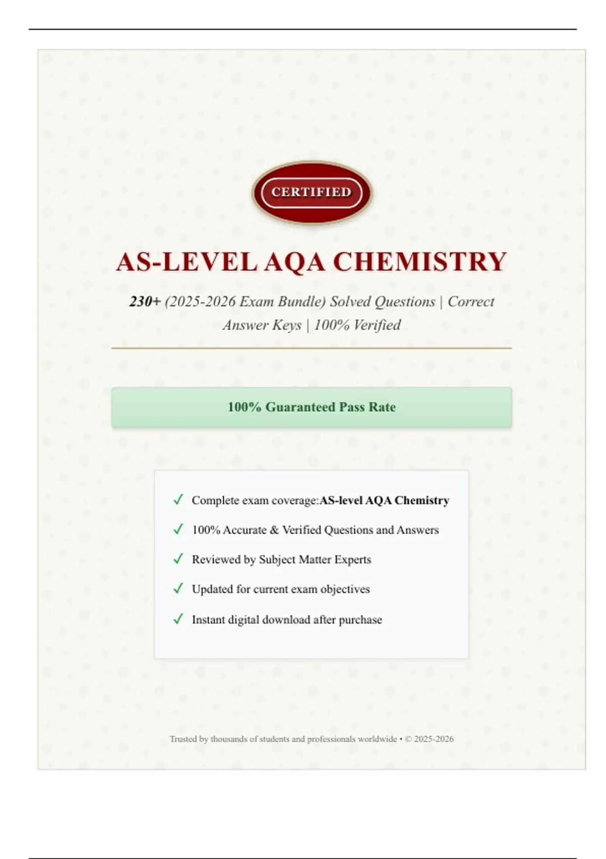 AS-LEVEL AQA CHEMISTRY 230+ ( Exam Bundle) Solved Questions | Correct ...