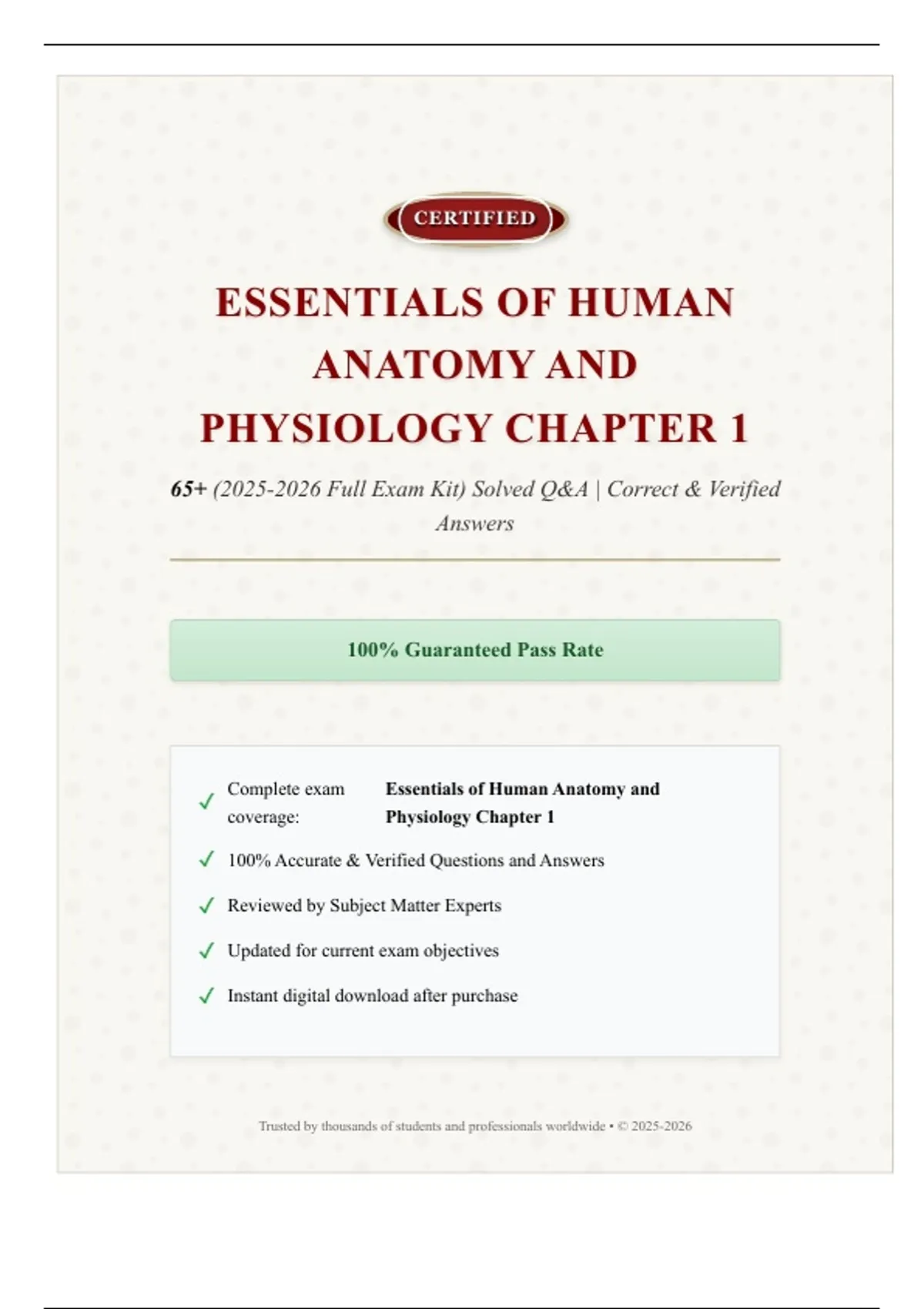 ESSENTIALS OF HUMAN ANATOMY AND PHYSIOLOGY CHAPTER 1 65+ ( Full Exam ...