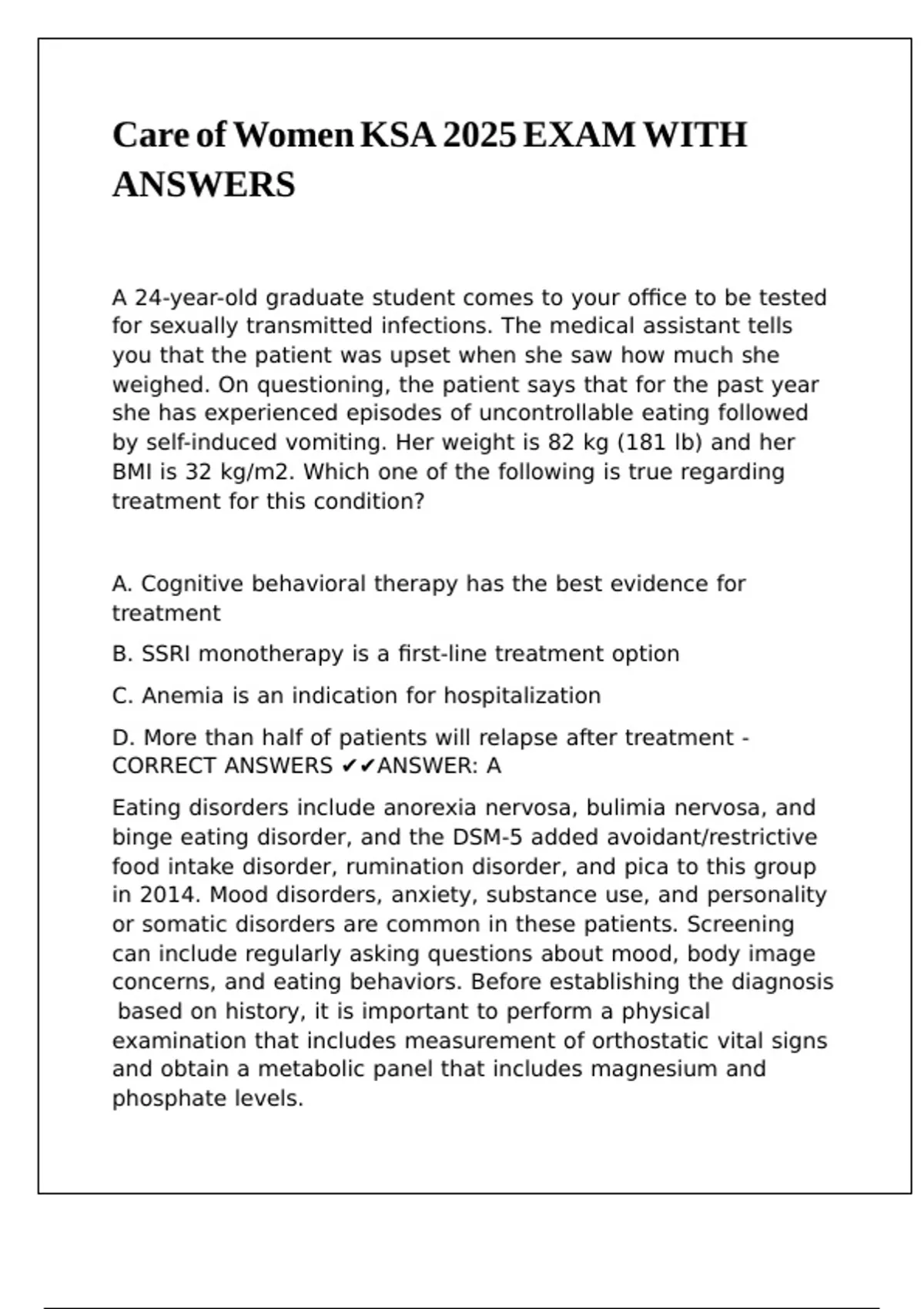 Care of Women KSA 2025 EXAM WITH ANSWERS - ABFM KSA - Stuvia US