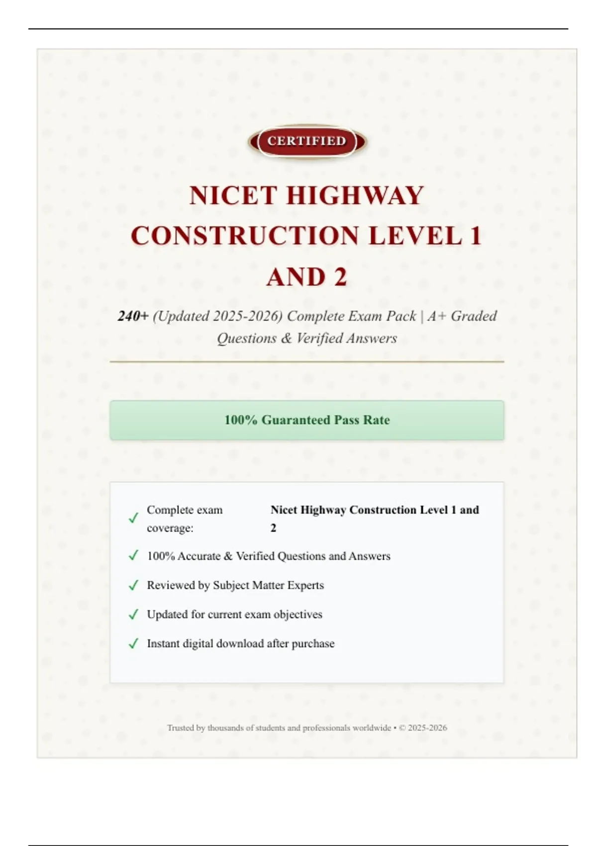 NICET Highway Construction Level 1 & 2 – 240+ (2025–2026 Updated ...