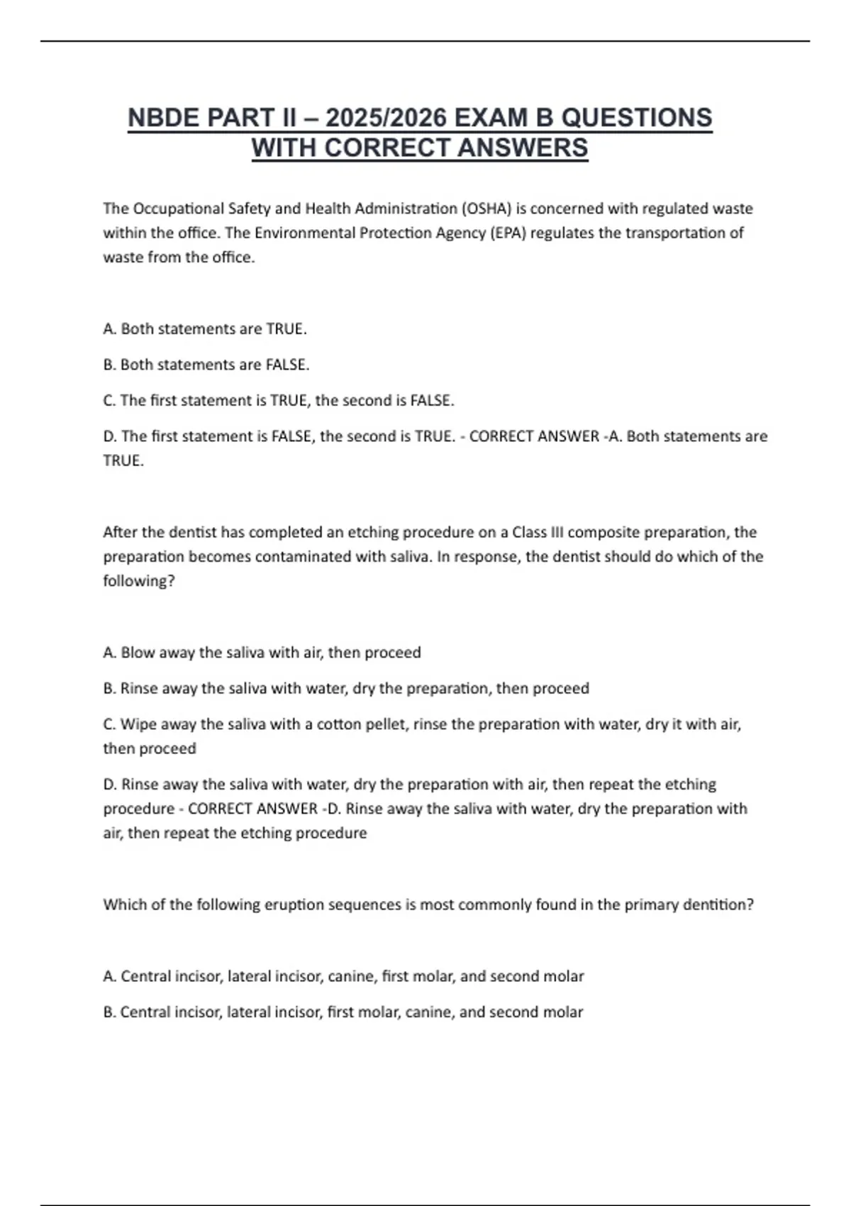 NBDE PART II – 2025/2026 EXAM B QUESTIONS WITH CORRECT ANSWERS - NBDE ...
