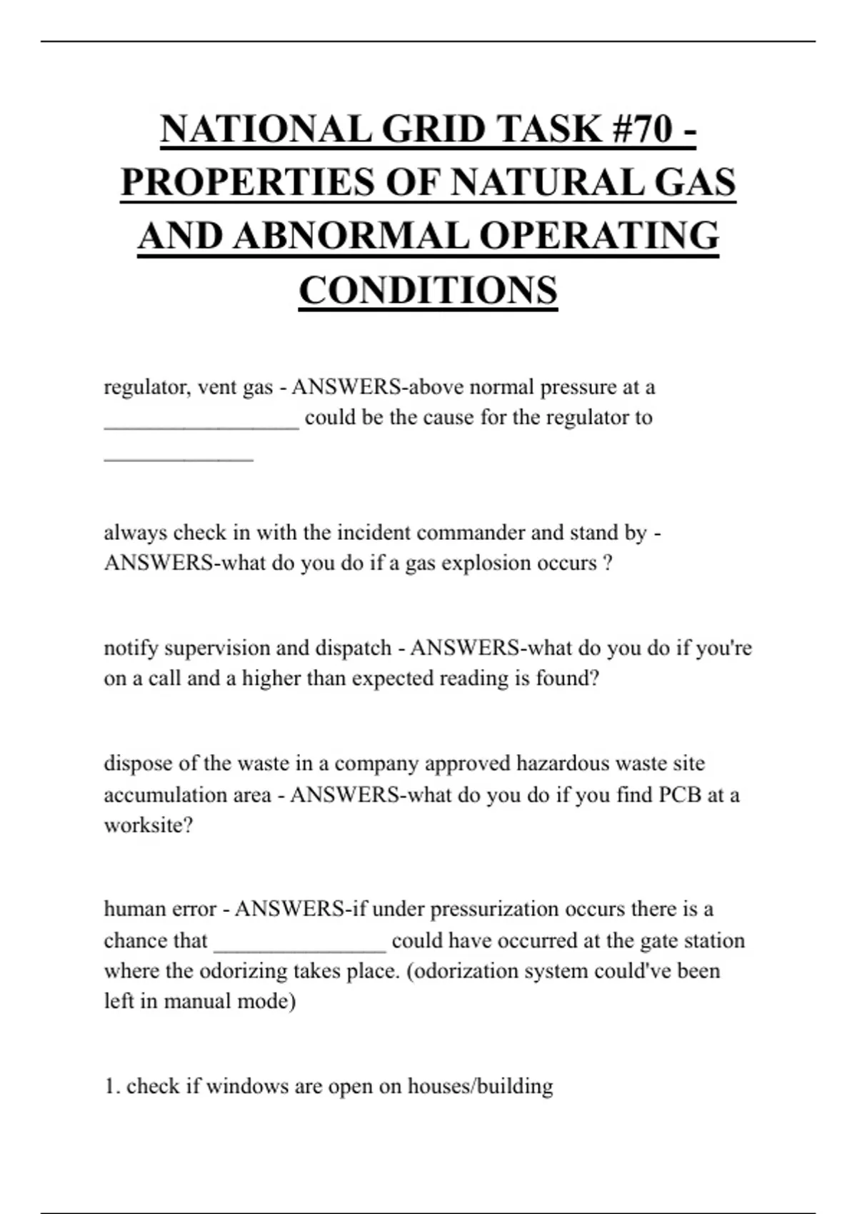 NATIONAL GRID TASK #70 - PROPERTIES OF NATURAL GAS AND ABNORMAL OPERATING CONDITIONS QUESTIONS ...
