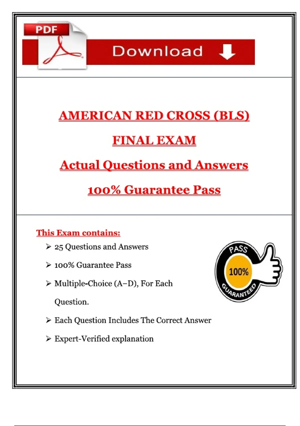 American Red Cross BLS Final Exam – 2025 – Actual Questions and Answers ...