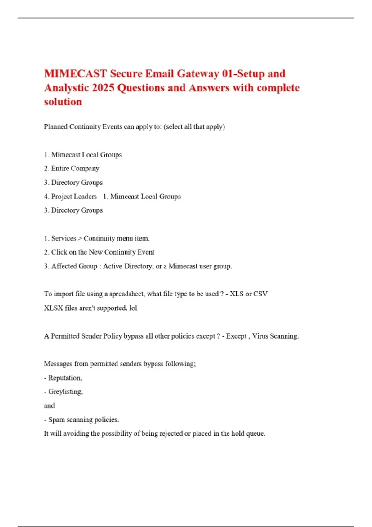 MIMECAST Secure Email Gateway 01-Setup and Analystic 2025 Questions and ...