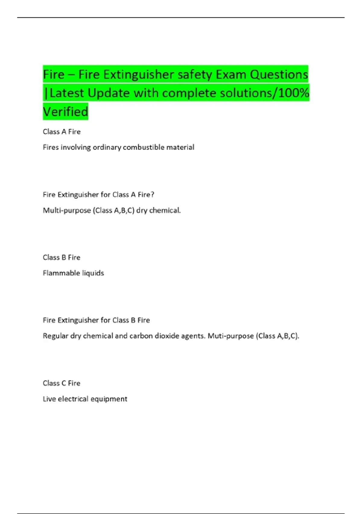 Fire – Fire Extinguisher safety Exam Questions |Latest Update with ...