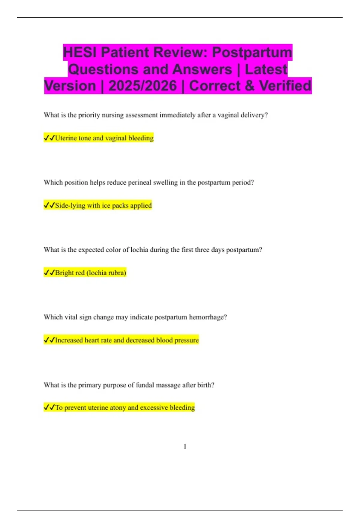 HESI Patient Review: Postpartum Questions and Answers | Latest Version ...