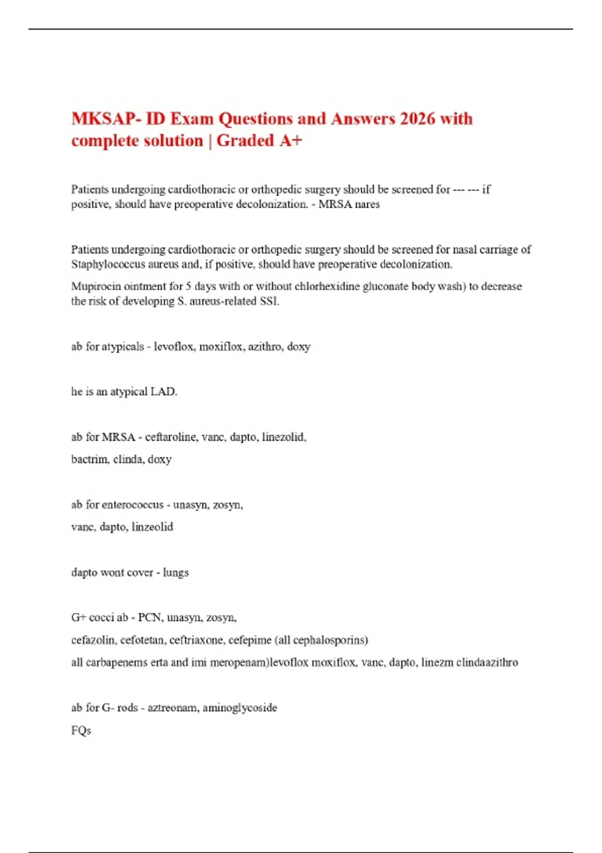 MKSAP- ID Exam Questions and Answers 2026 with complete solution ...