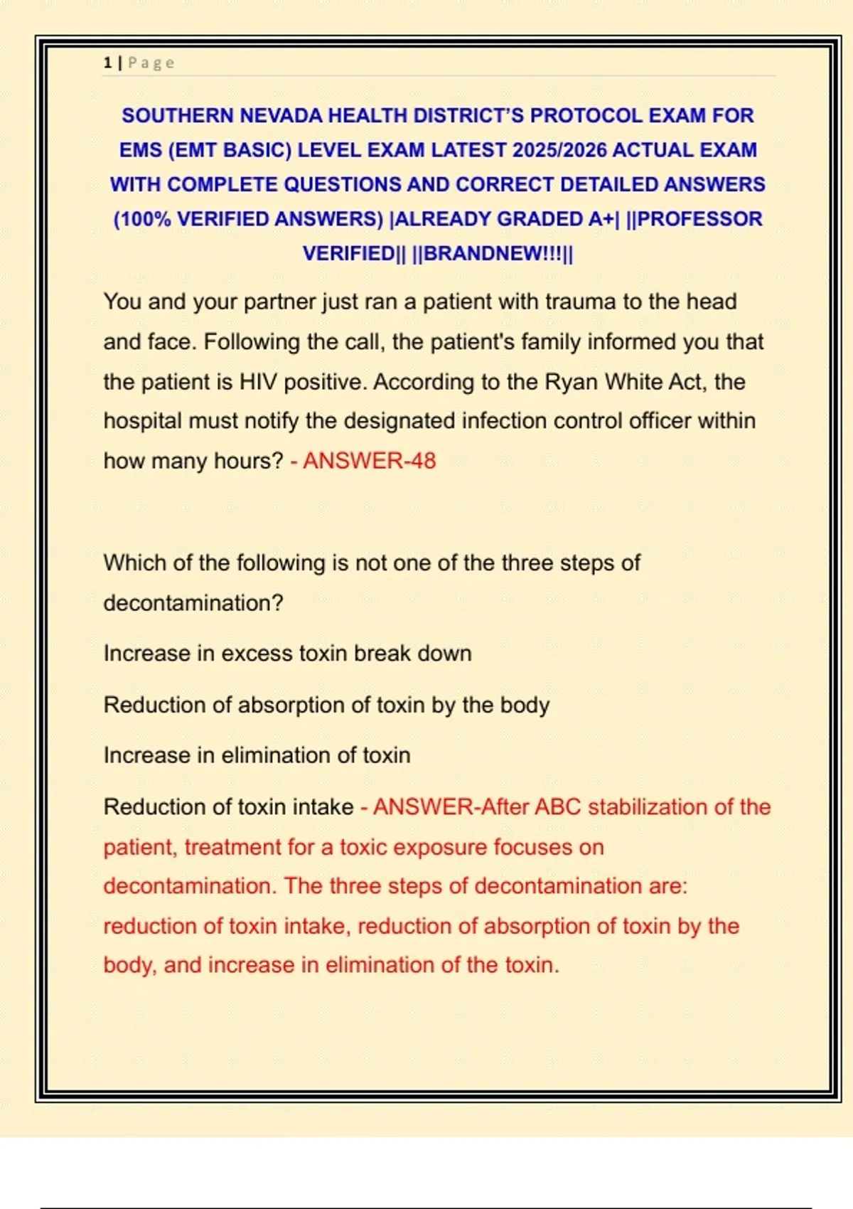 SOUTHERN NEVADA HEALTH DISTRICT’S PROTOCOL EXAM FOR EMS (EMT BASIC ...