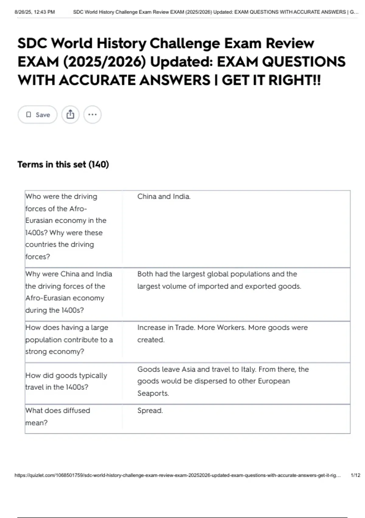 SDC World History Challenge Exam Review EXAM (2025/2026) Updated: EXAM ...