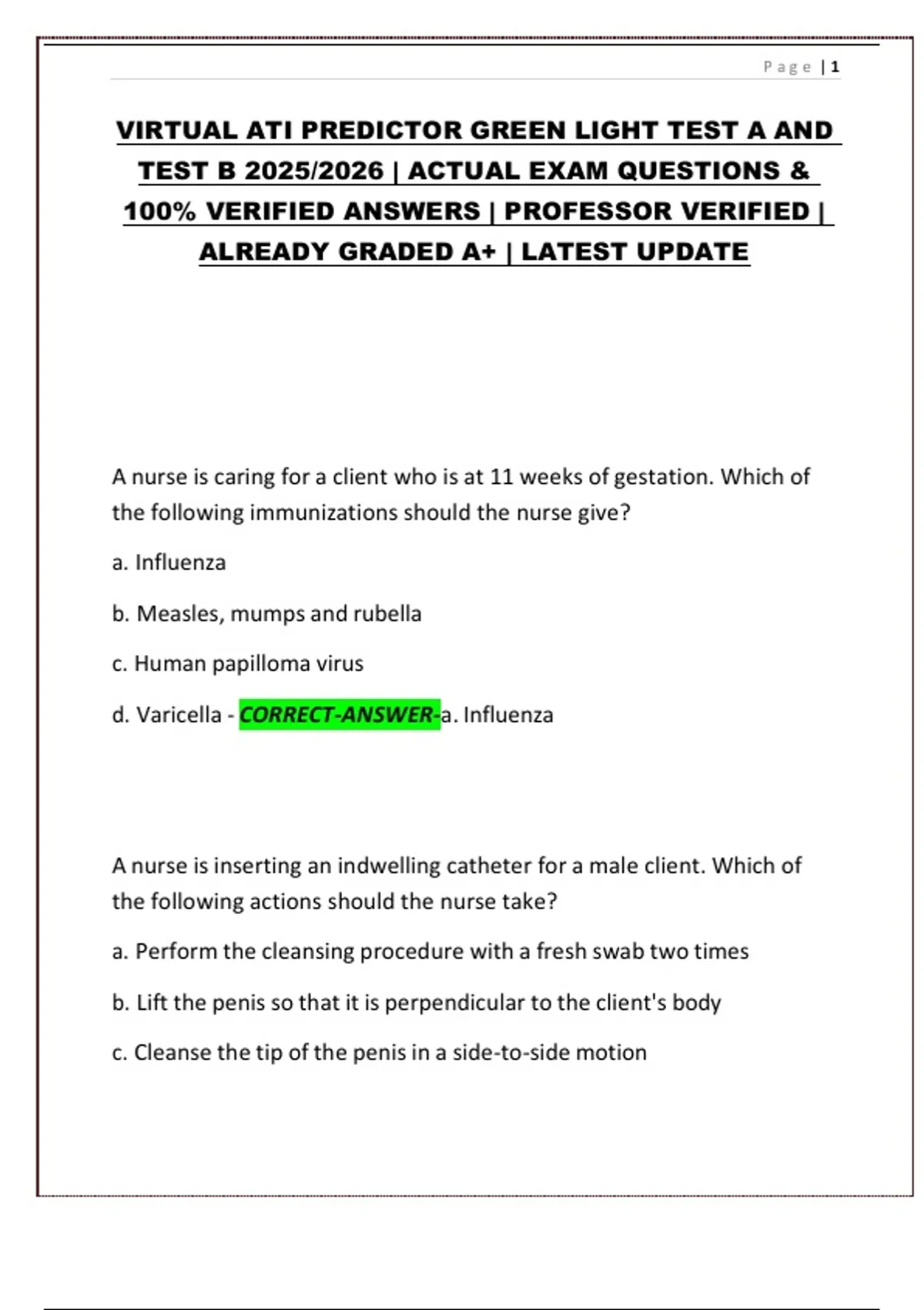 VIRTUAL ATI PREDICTOR GREEN LIGHT TEST A AND TEST B 2025 | ACTUAL EXAM ...