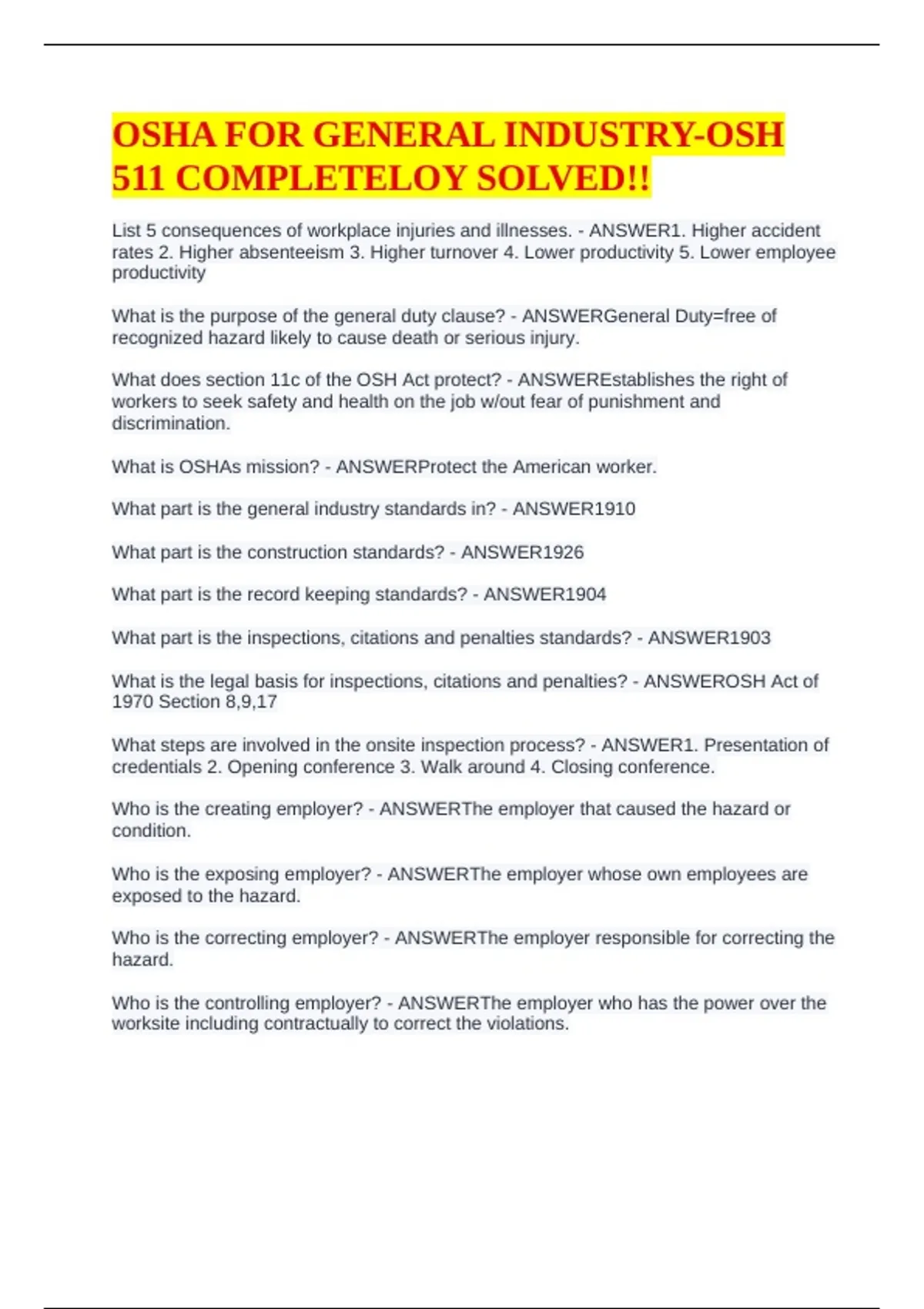 OSHA 511 GENERAL INDUSTRY - EXAM STUDY GUIDE 2025 LATEST UPDATE ...