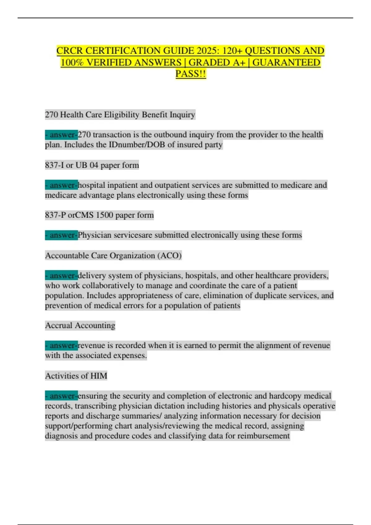HFMA CRCR Certification Guide 2025: 120+ Key Concepts & Verified ...