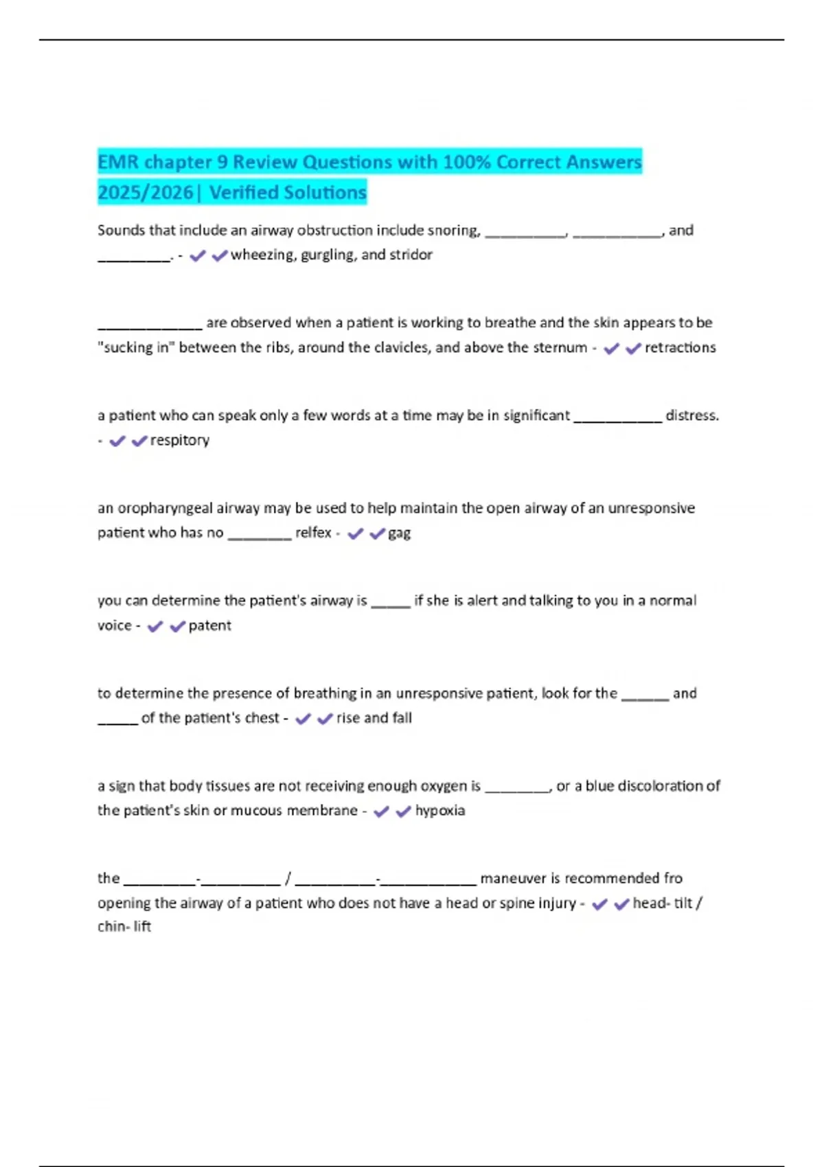 EMR chapter 9 Review Questions with 100% Correct Answers 2025/2026 ...
