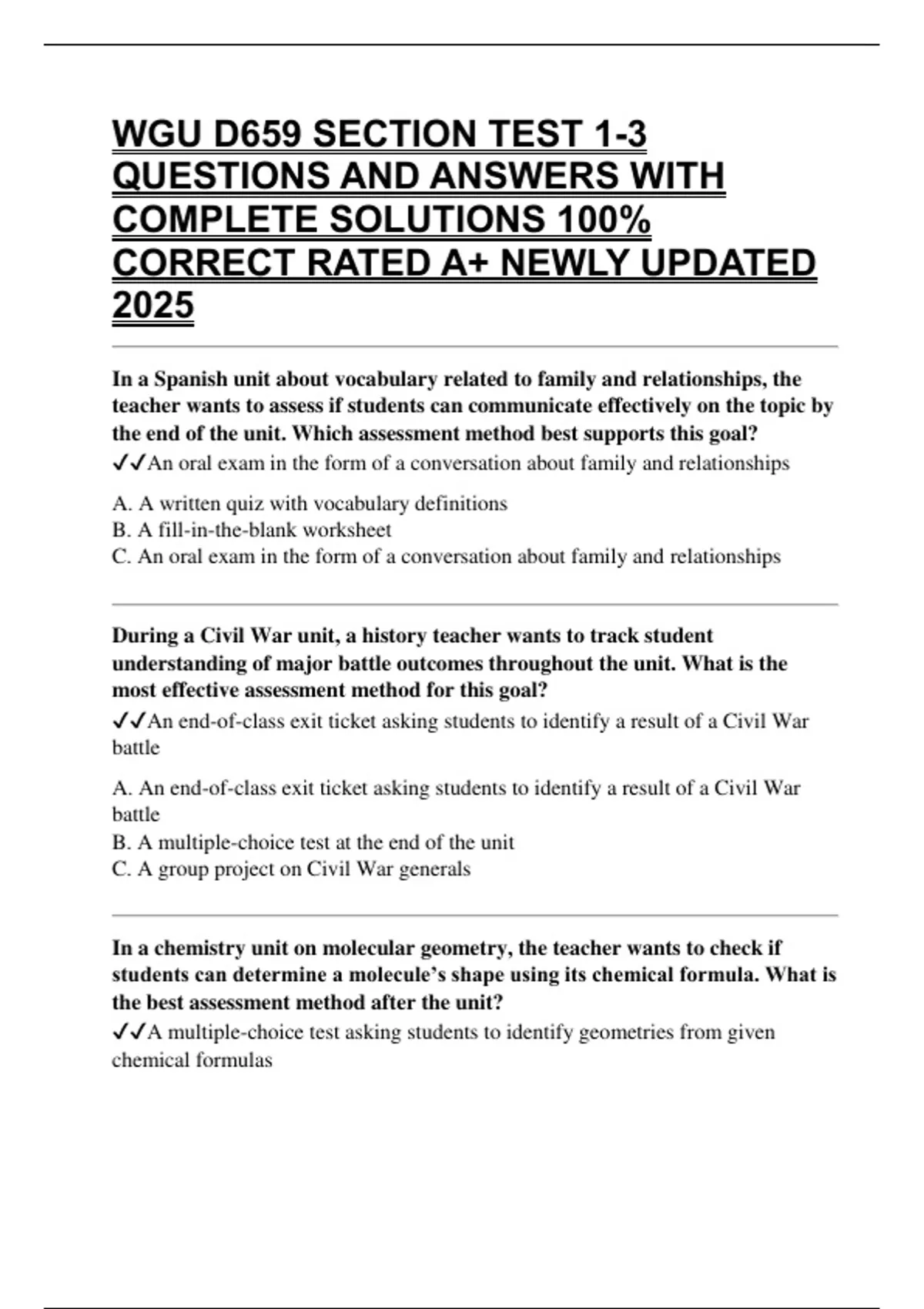 WGU D659 SECTION TEST 1-3 QUESTIONS AND ANSWERS WITH COMPLETE SOLUTIONS ...