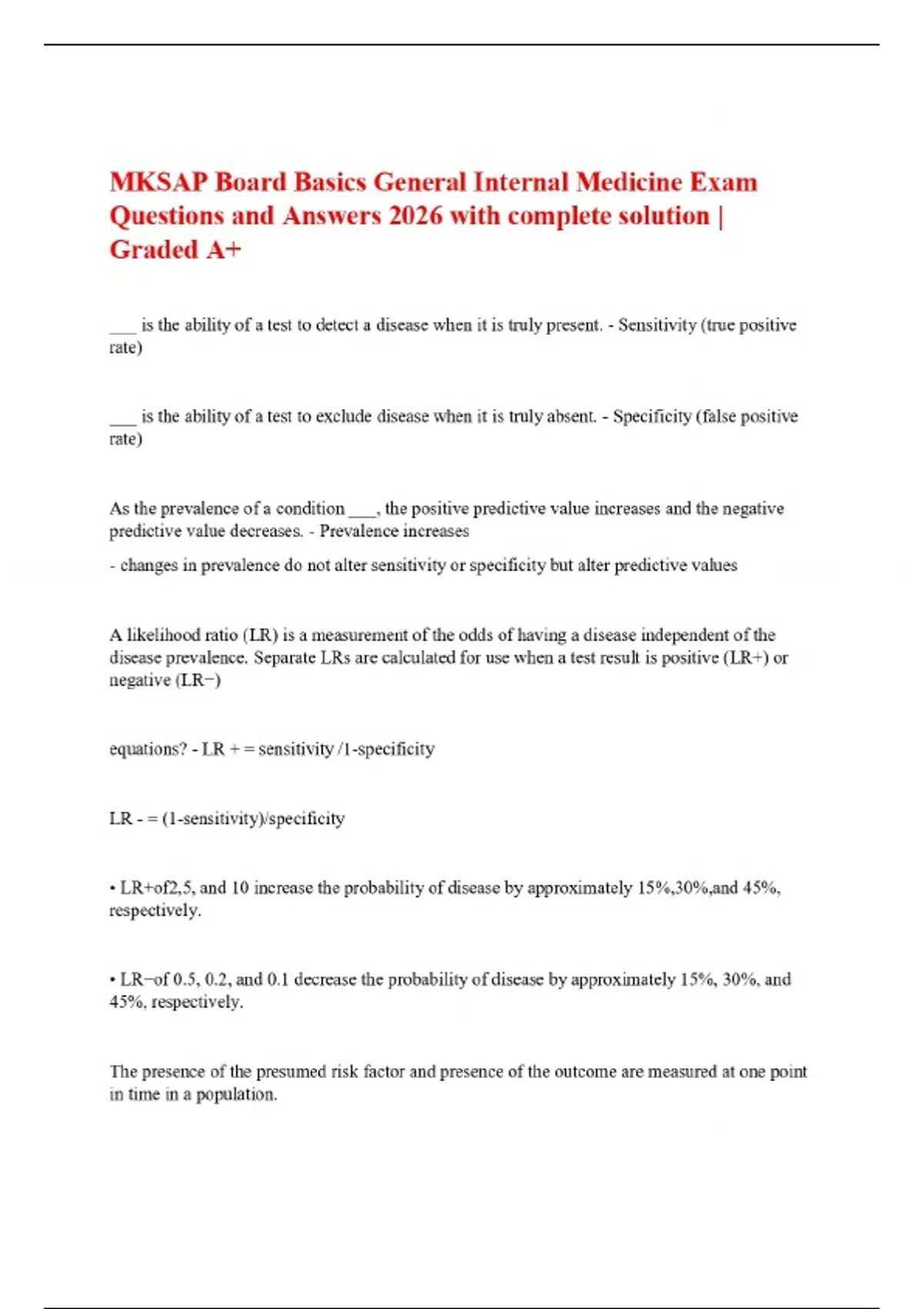 MKSAP Board Basics General Internal Medicine Exam Questions and Answers ...