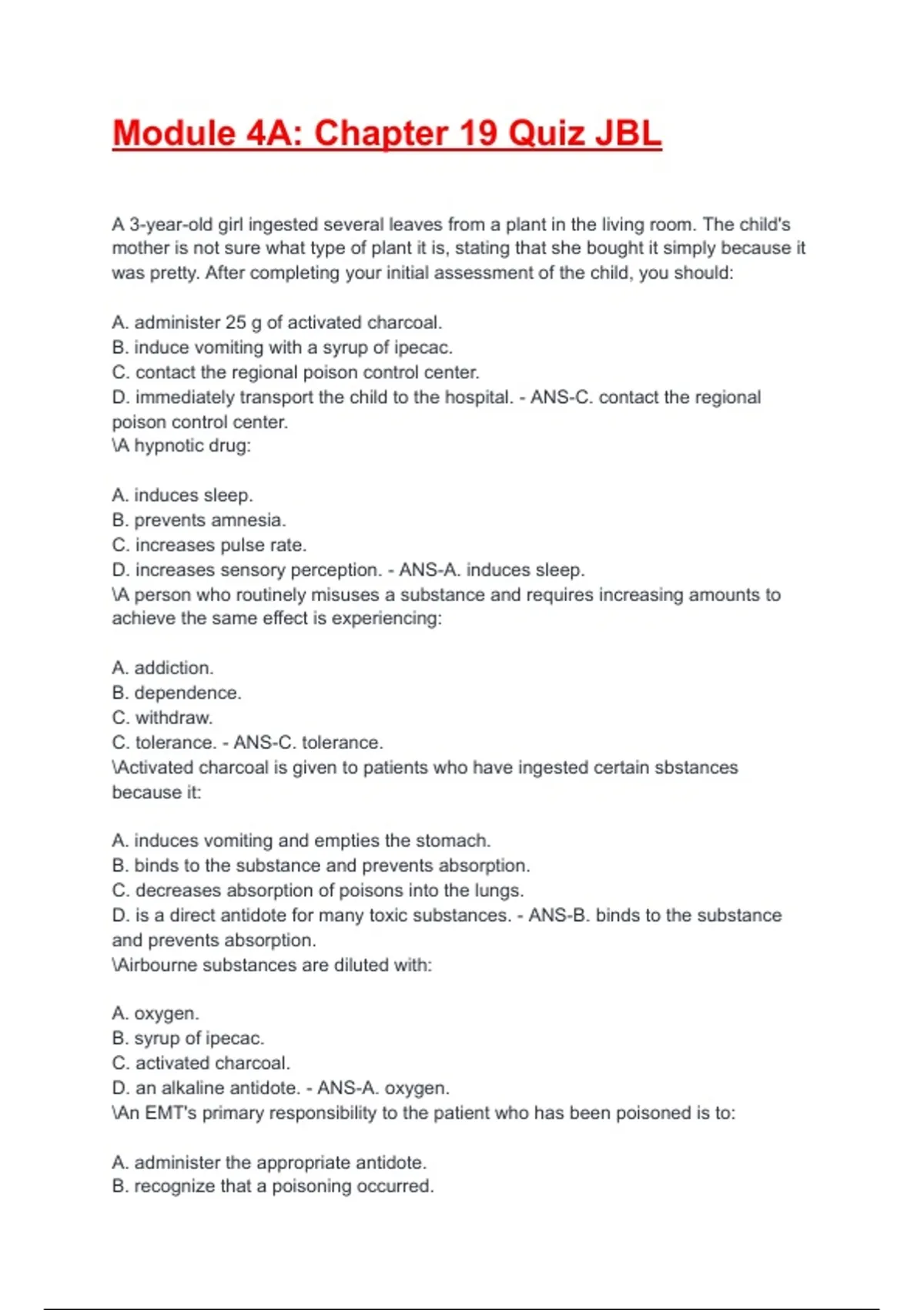 Module 4A: Chapter 19 Quiz JBL Exam 2025/2026 Questions With Completed ...