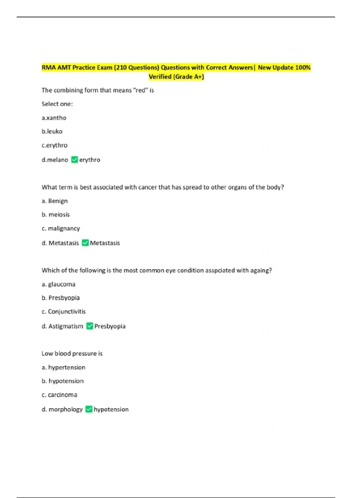 RMA AMT Practice Exam (210 Questions) Questions with Correct Answers ...
