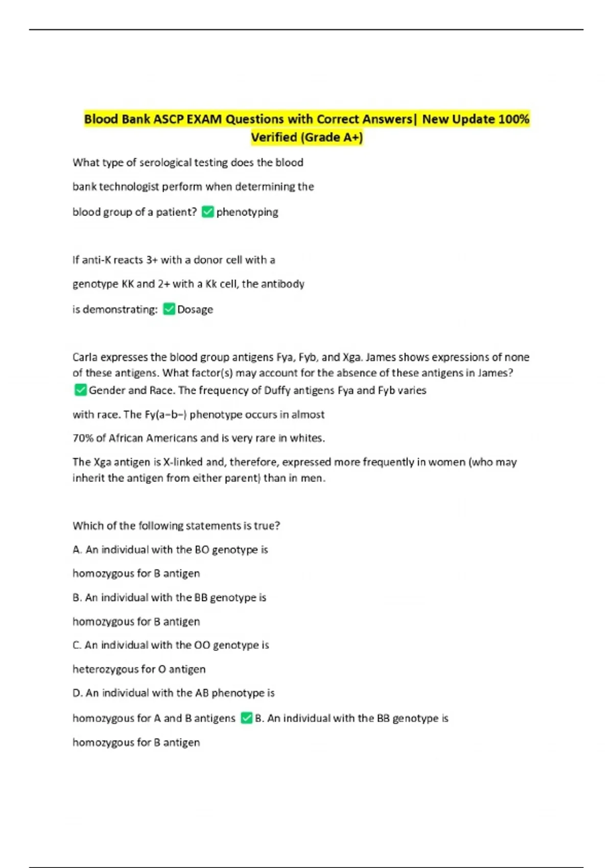 Blood Bank ASCP EXAM Questions with Correct Answers| New Update 100% ...