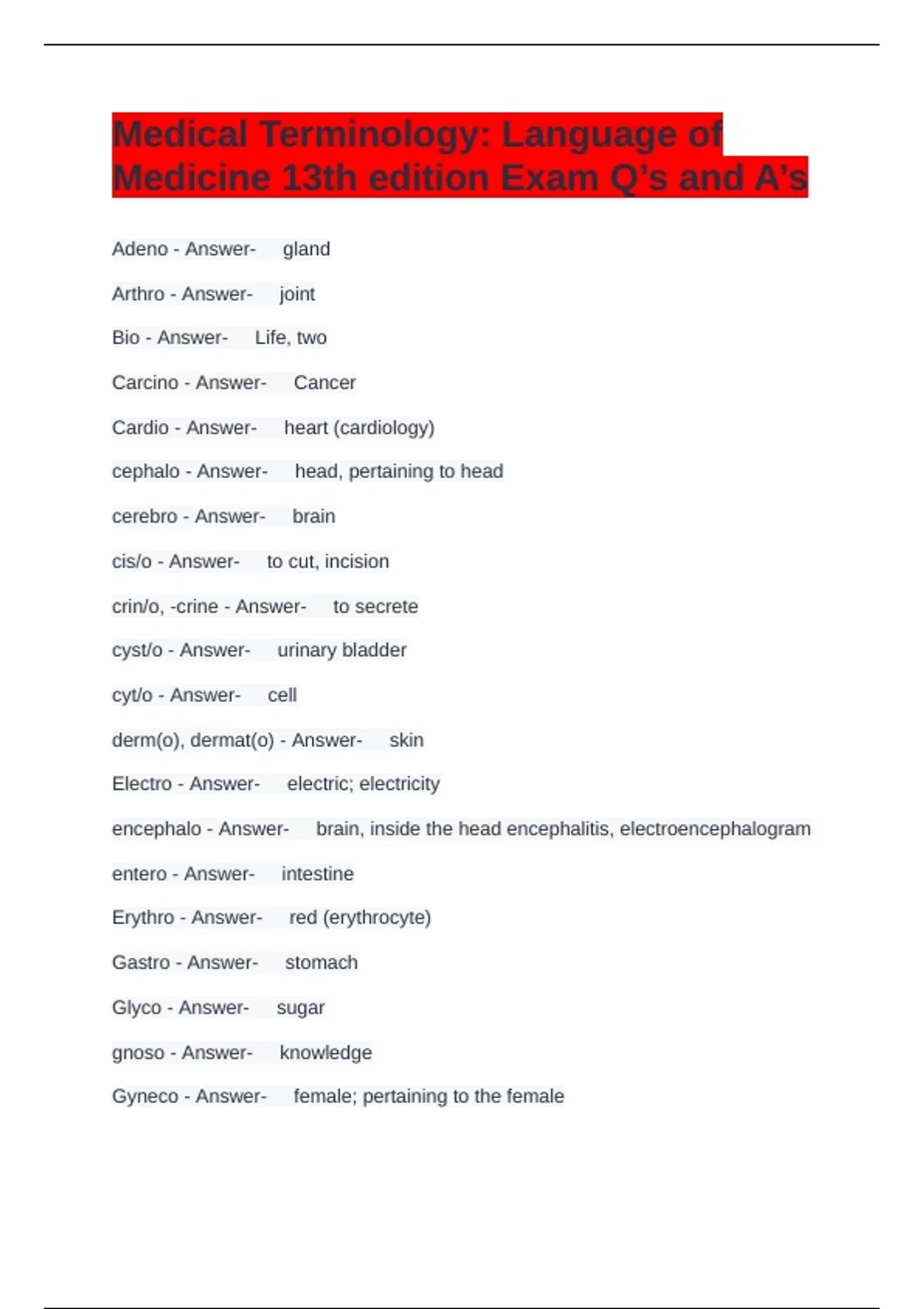 Medical Terminology: Language of Medicine 13th edition Exam Q’s and A’s ...