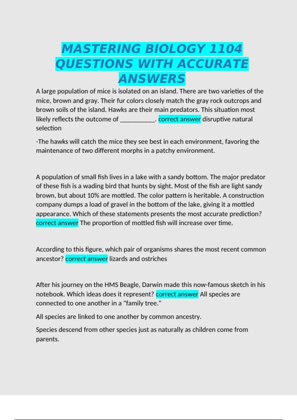 MASTERING BIOLOGY 1104 QUESTIONS WITH ACCURATE ANSWERS - Biology ...