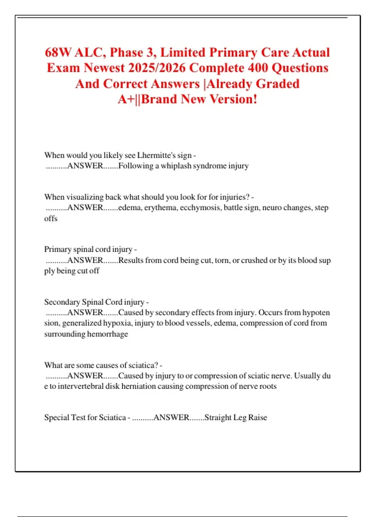 68W ALC, Phase 3, Limited Primary Care Actual Exam Newest 2025/2026 ...