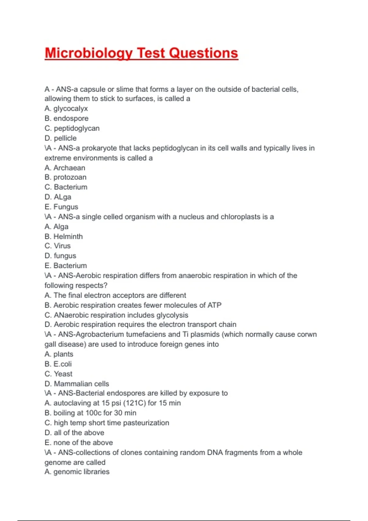 Microbiology Test Exam 2025/2026 Questions With Completed Solutions ...