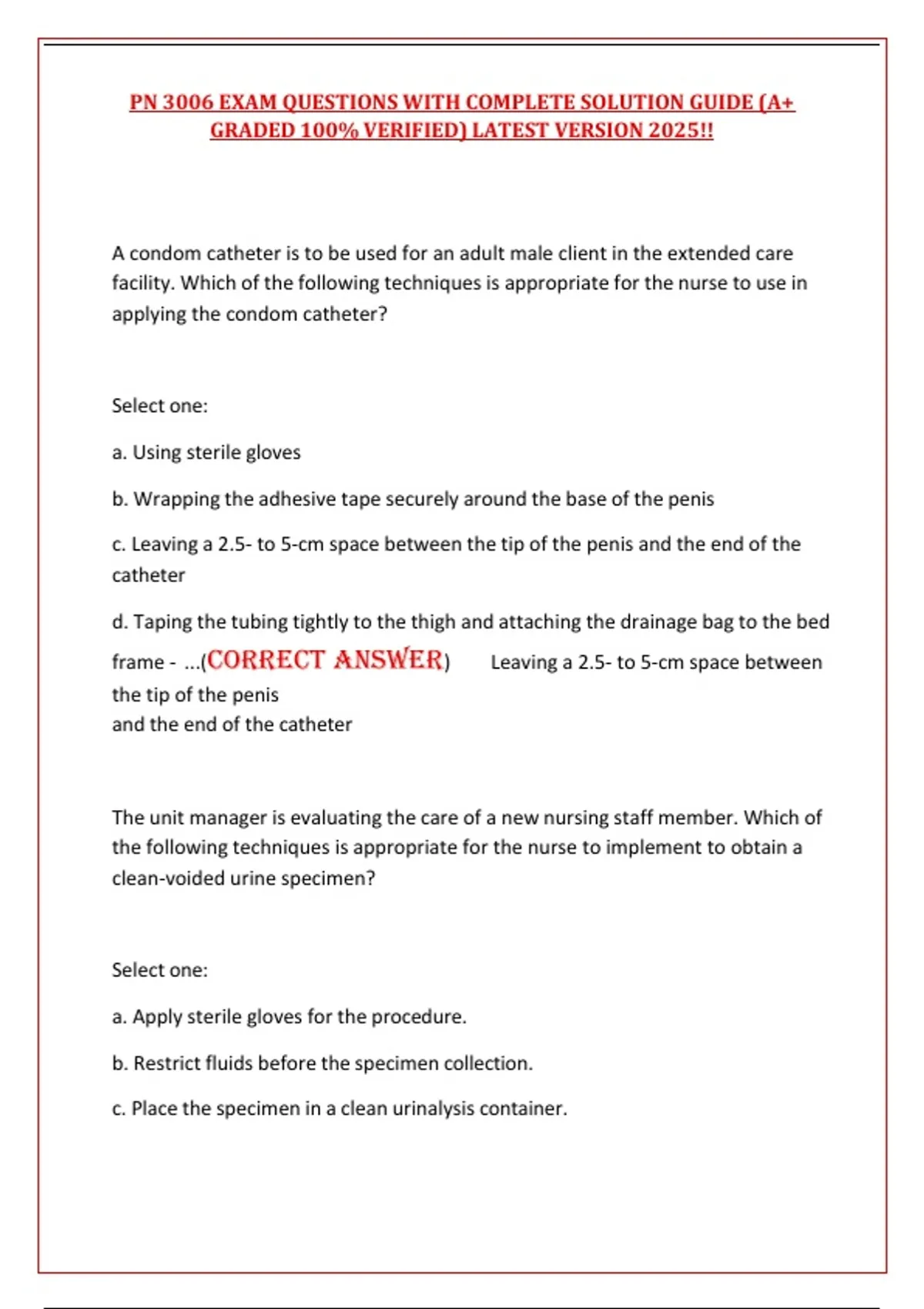 PN 3006 EXAM QUESTIONS WITH COMPLETE SOLUTION GUIDE (A+ GRADED 100% ...
