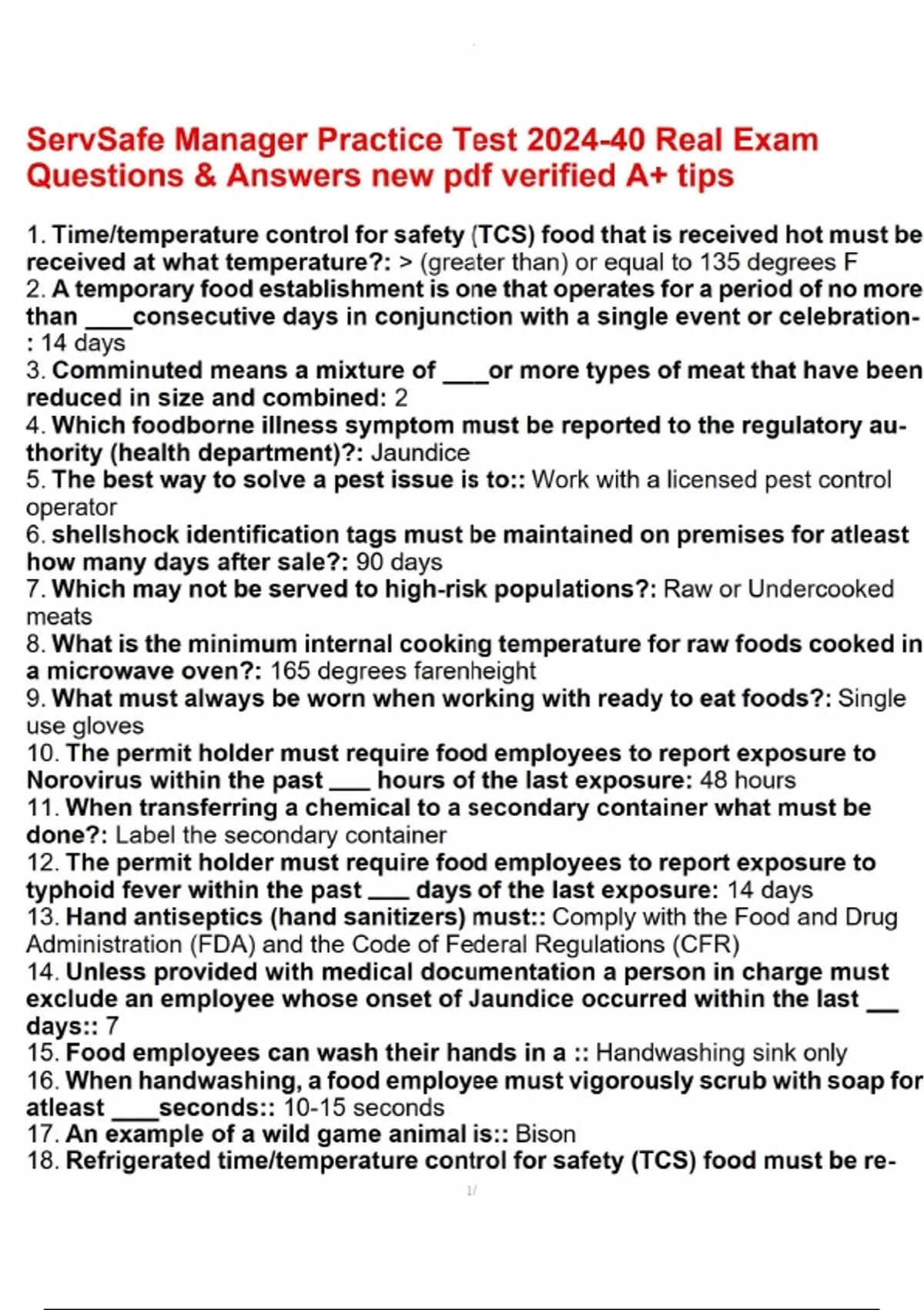 ServSafe Manager Practice Test 2024-40 Real Exam Questions & Answers ...