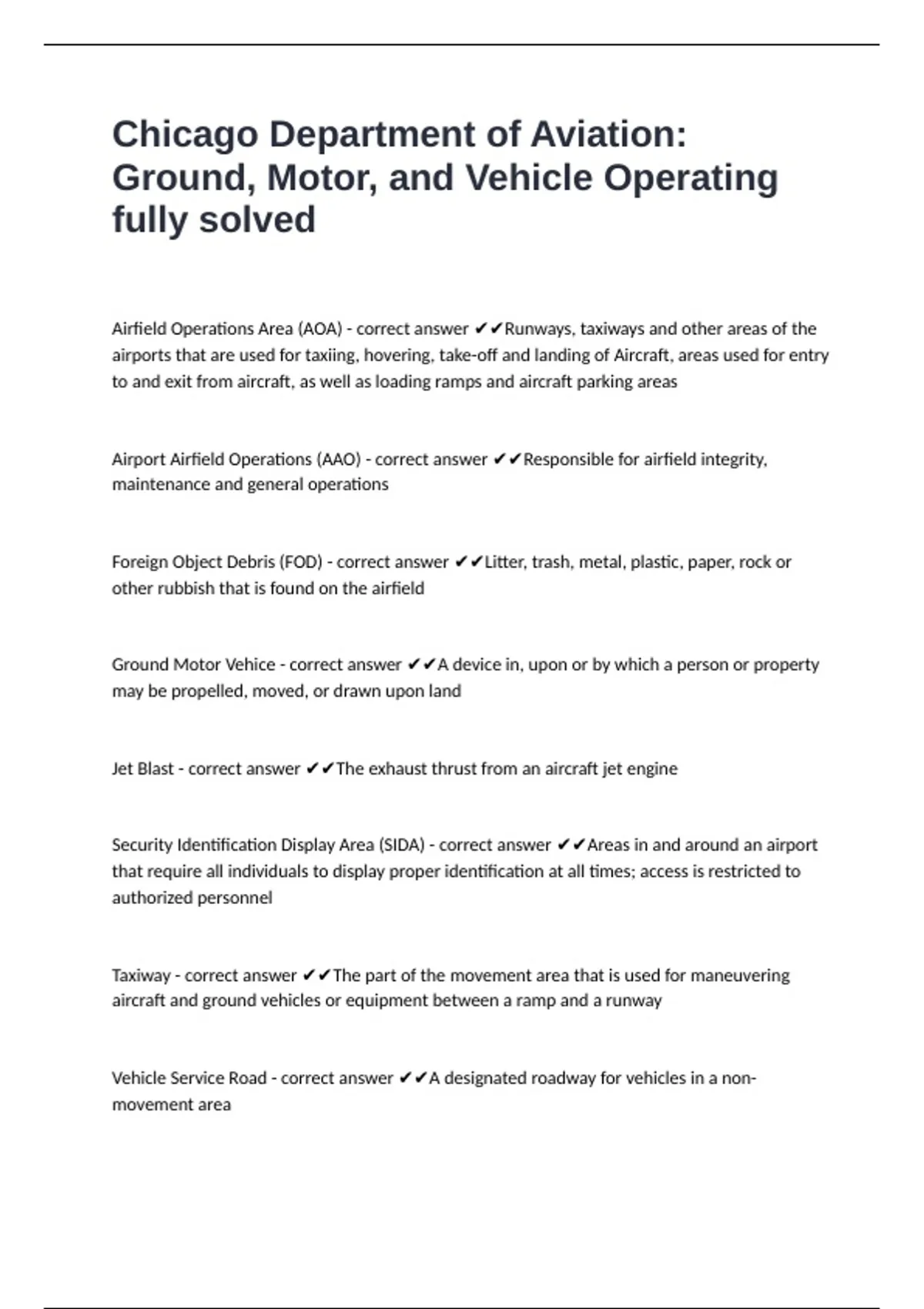 Chicago Department of Aviation: Ground, Motor, and Vehicle Operating ...