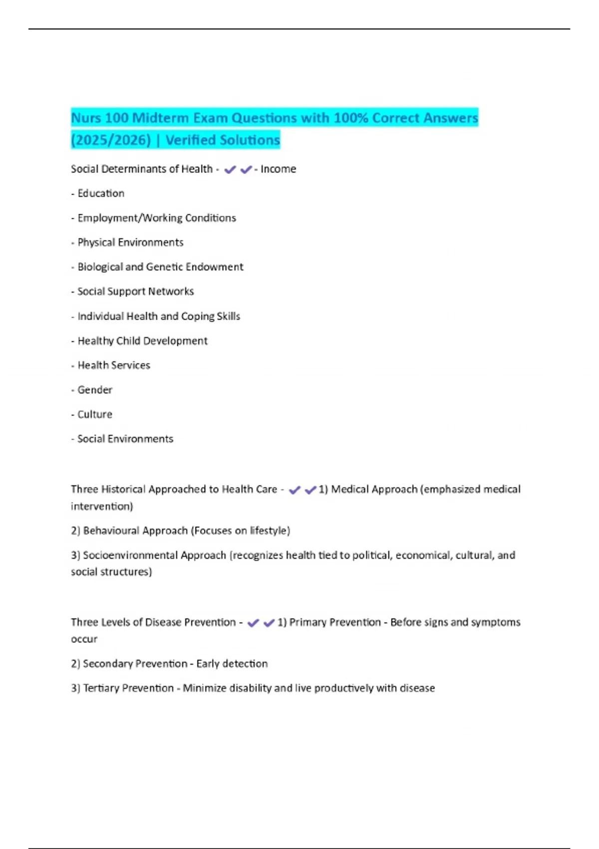 Nurs 100 Midterm Exam Questions with 100% Correct Answers (2025/2026 ...