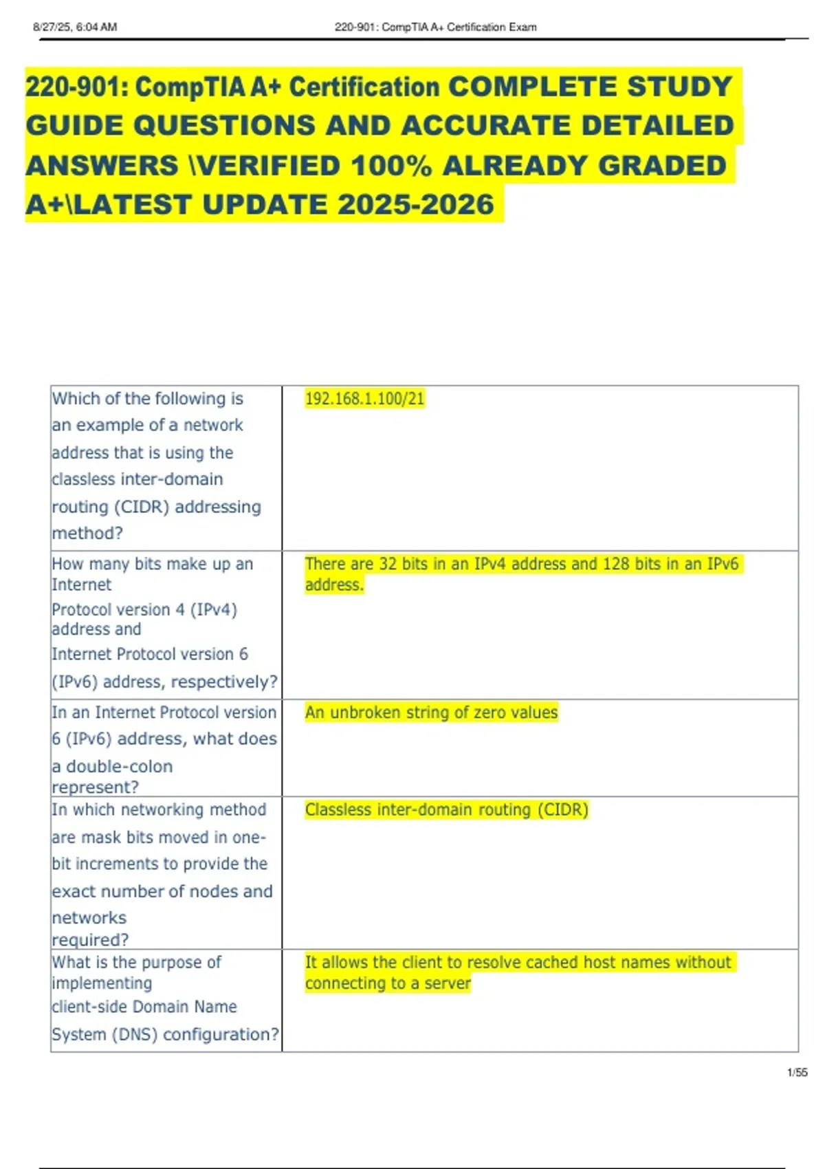 220-901: CompTIA A+ Certification COMPLETE STUDY GUIDE QUESTIONS AND ...