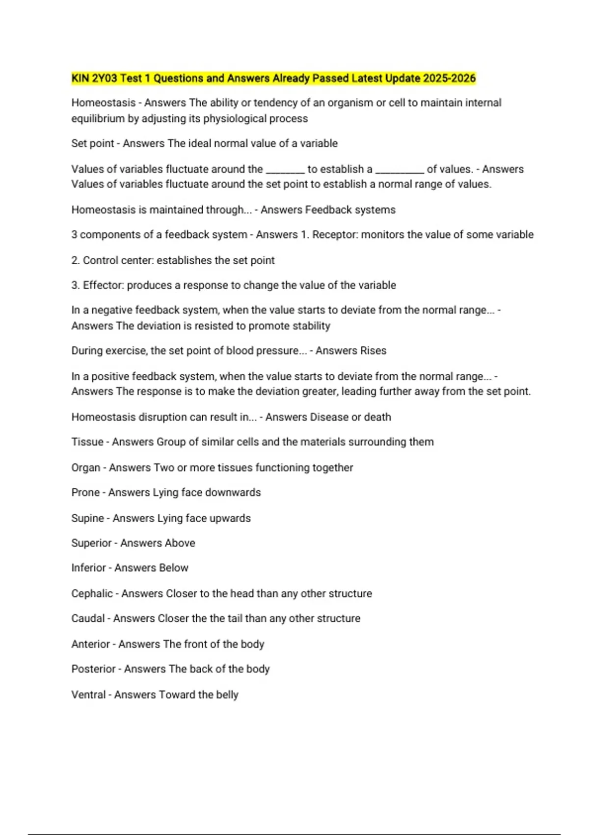 KIN 2Y03 Test 1 Questions and Answers Already Passed Latest Update ...