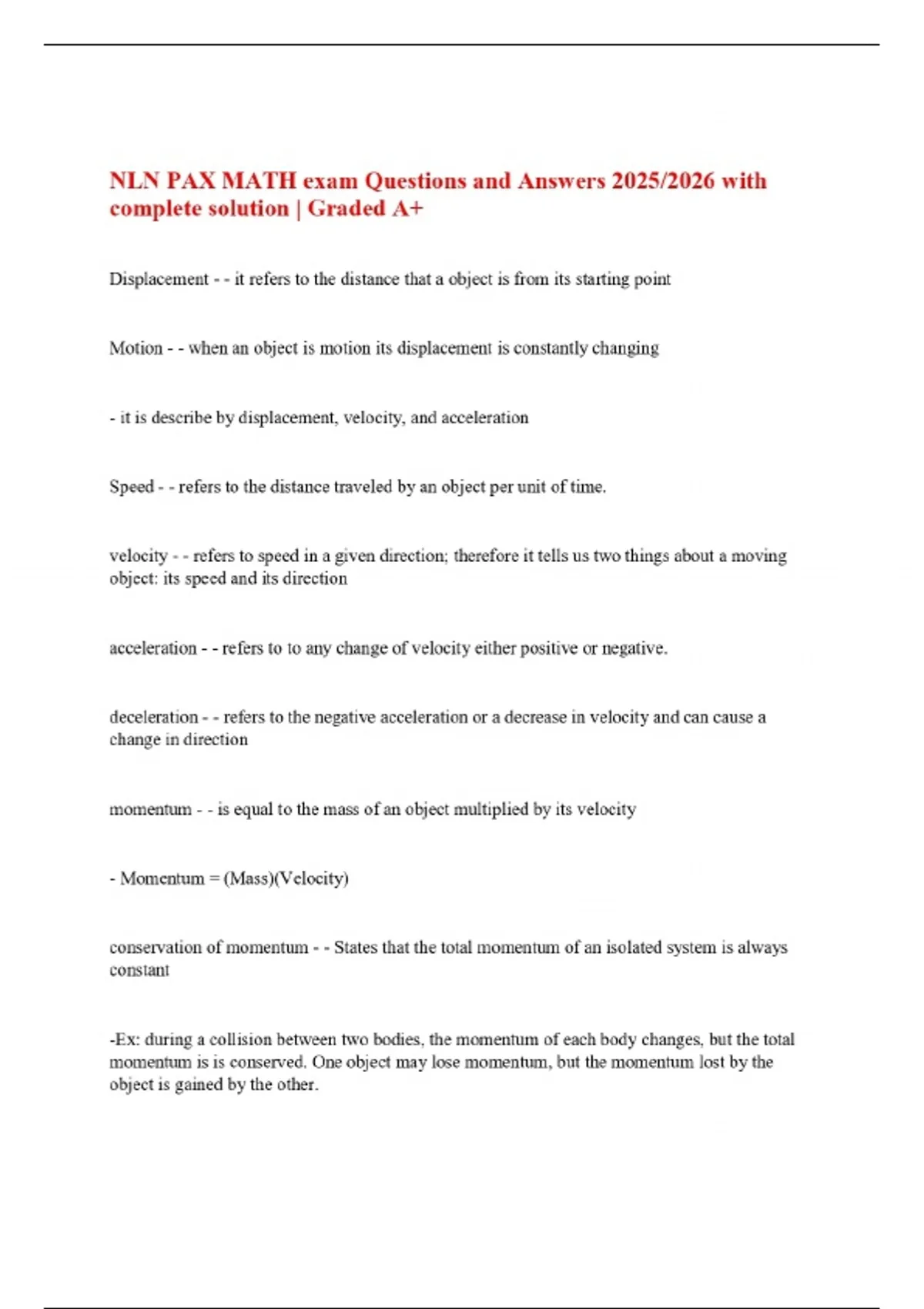 NLN PAX MATH exam Questions and Answers 2025/2026 with complete ...