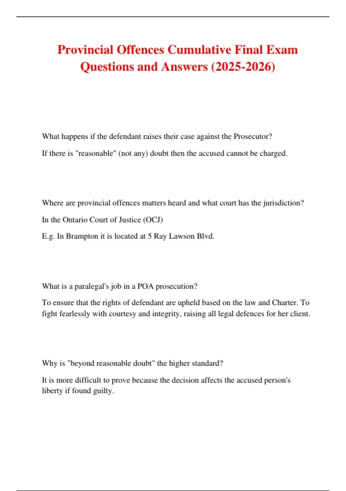 Provincial Offences Cumulative Final Exam Questions and Answers ...
