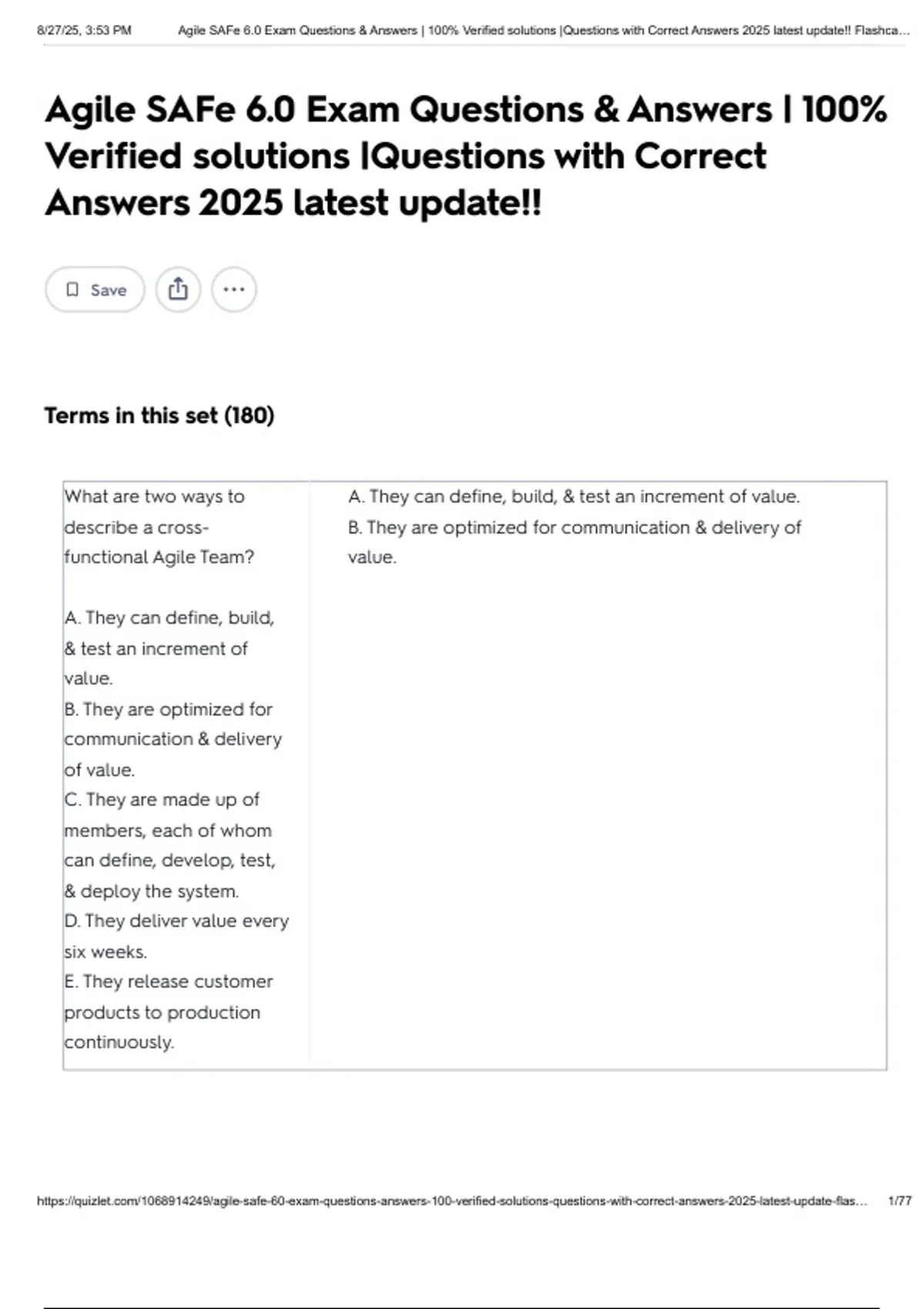 Agile SAFe 6.0 Exam Questions & Answers | 100% Verified solutions ...