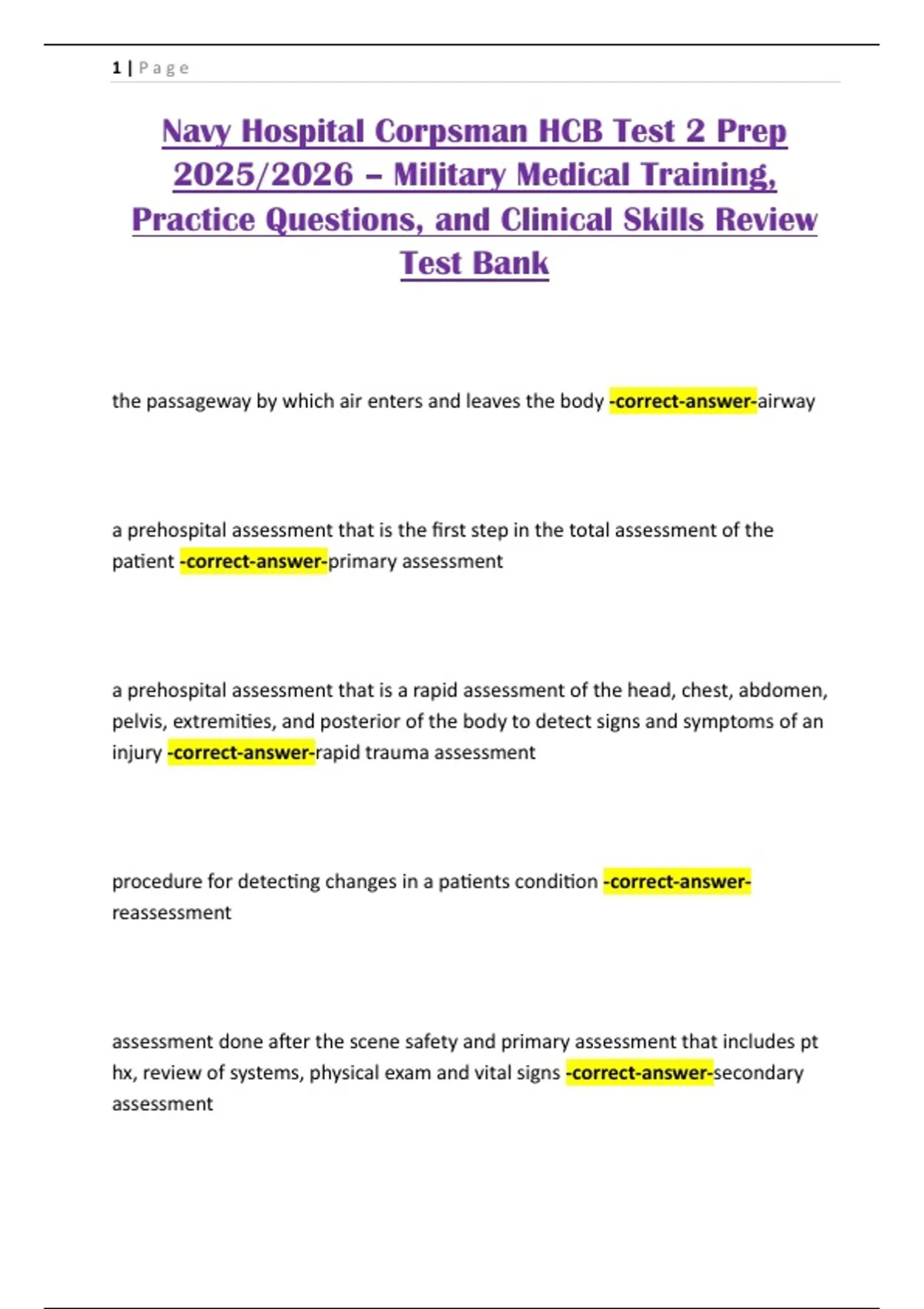 Navy Hospital Corpsman HCB Test 2 Prep 2025/2026 – Military Medical ...