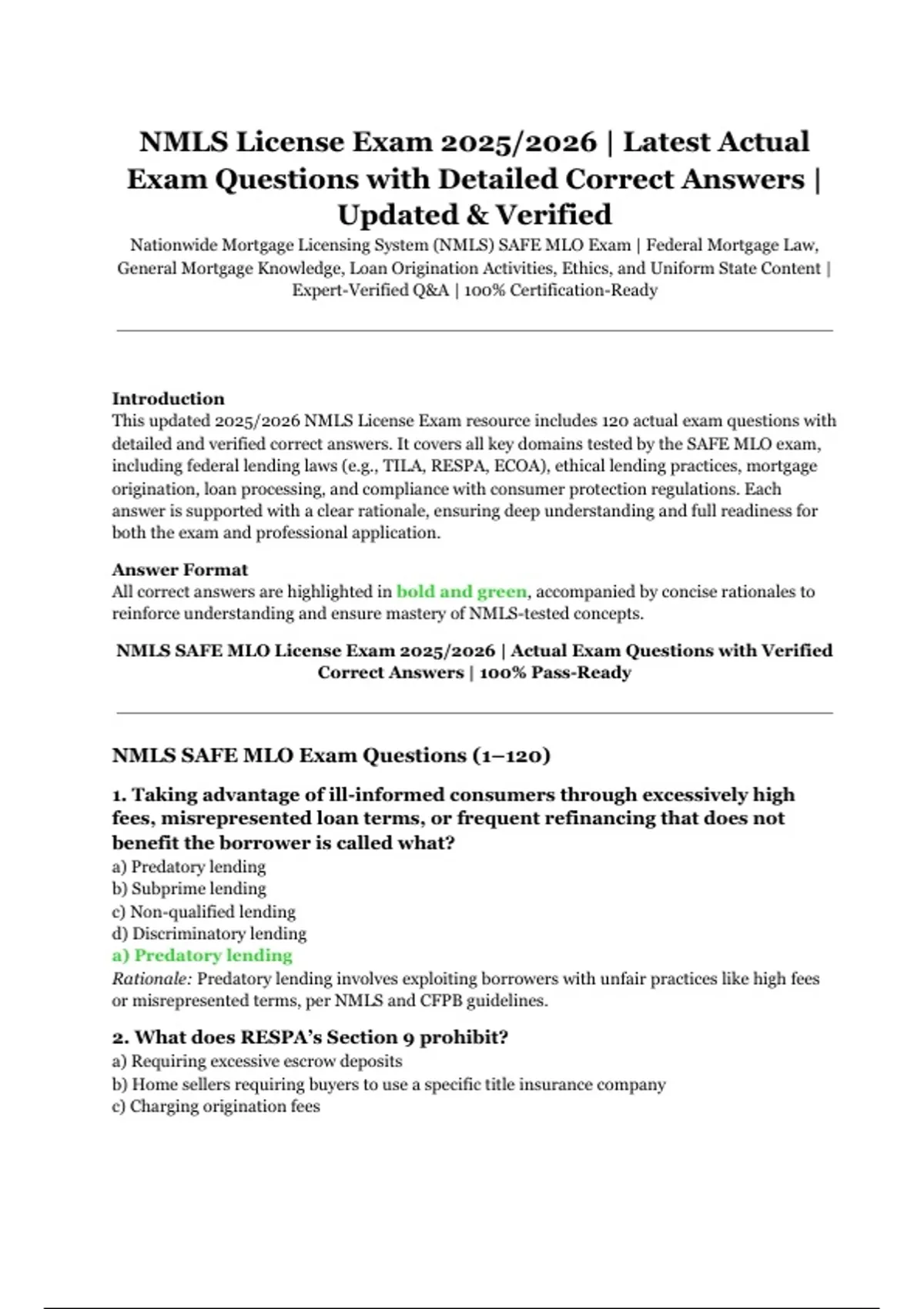 NMLS License Exam 2025/2026 | Latest Actual Exam Questions with ...