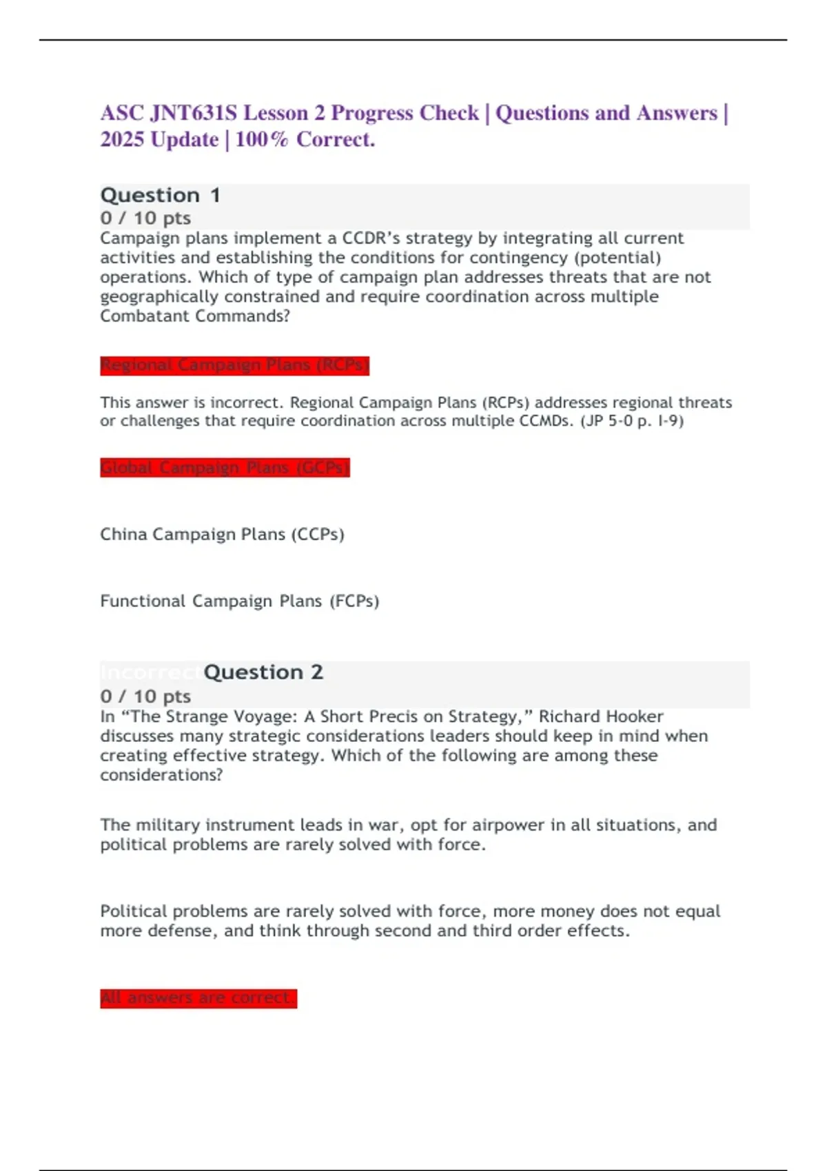 ASC JNT631S Lesson 2 Progress Check | Questions and Answers | 2025 ...
