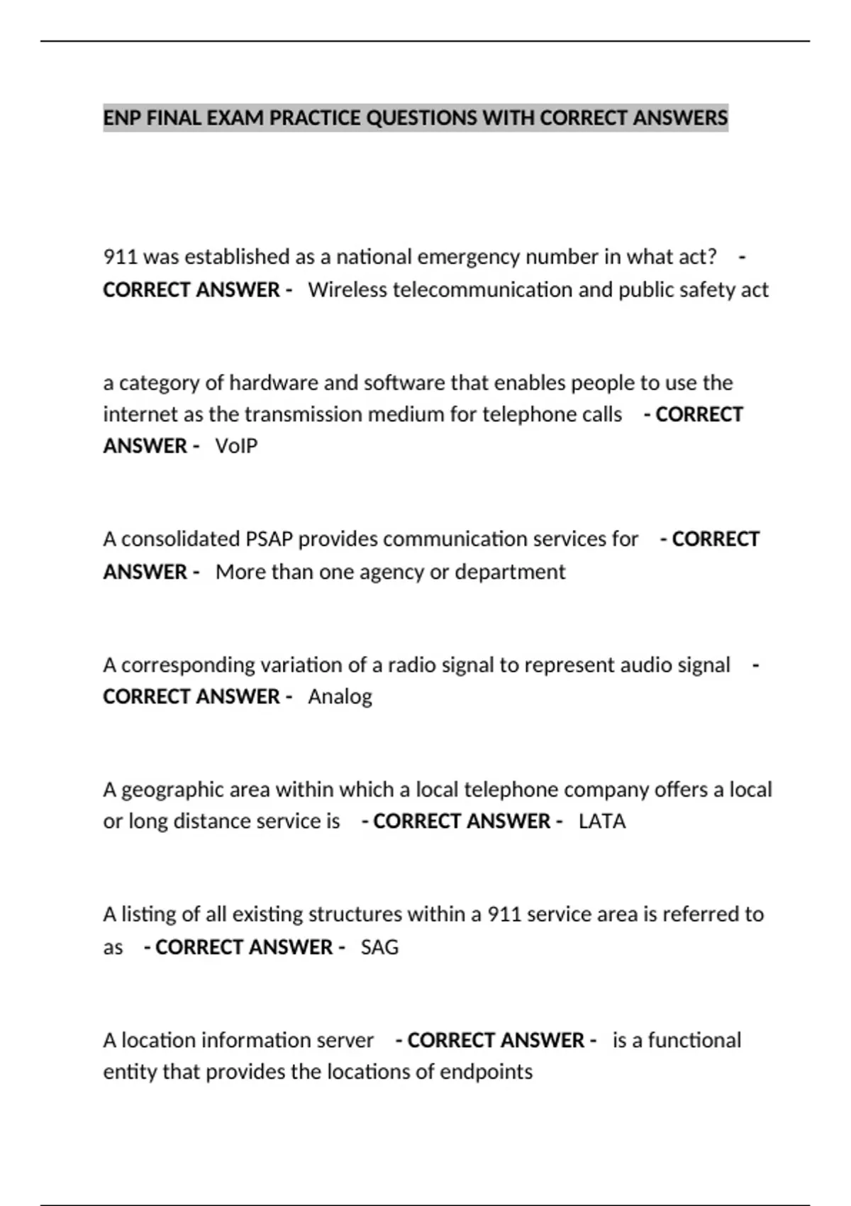 ENP FINAL EXAM PRACTICE QUESTIONS WITH CORRECT ANSWERS| latest version ...
