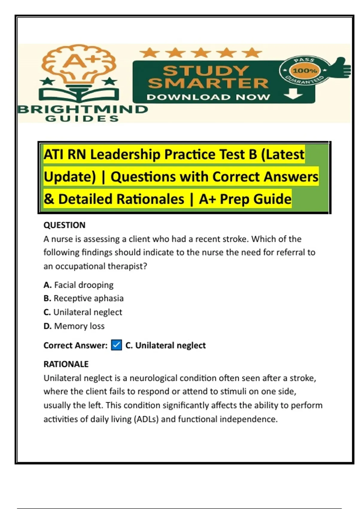 ATI RN Leadership Practice Test B (Latest 2025) | Questions with ...