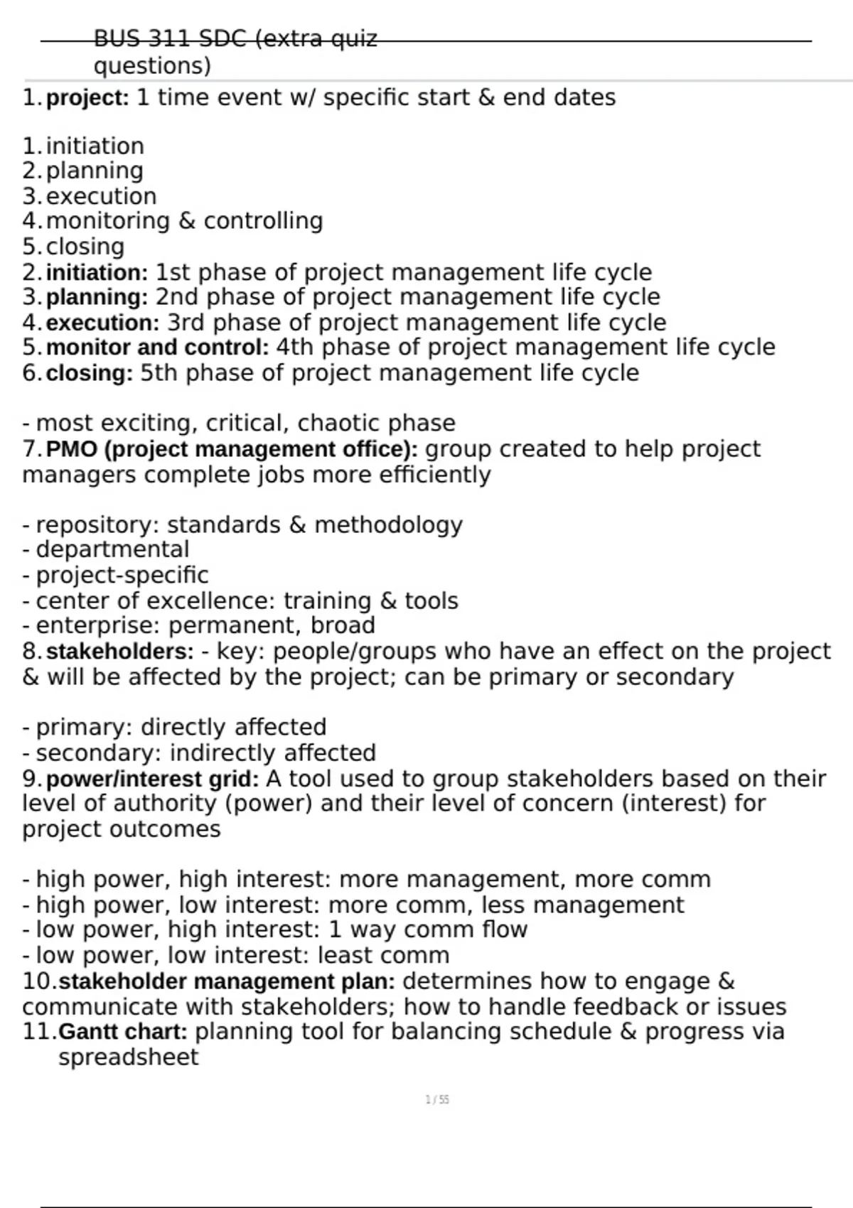 Summary business 311 SDC | project management | BUS 311 SDC (extra quiz questions) - Business ...