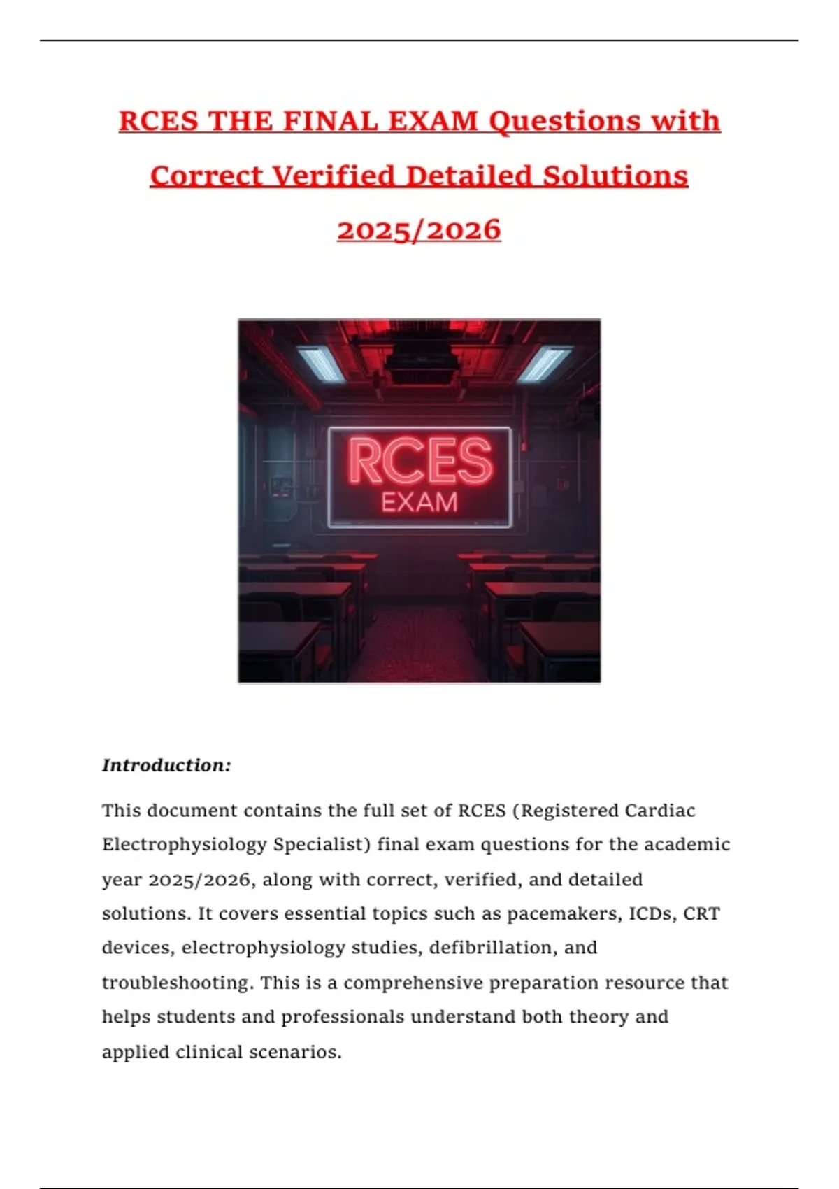 RCES THE FINAL EXAM Questions with Correct Verified Detailed Solutions ...